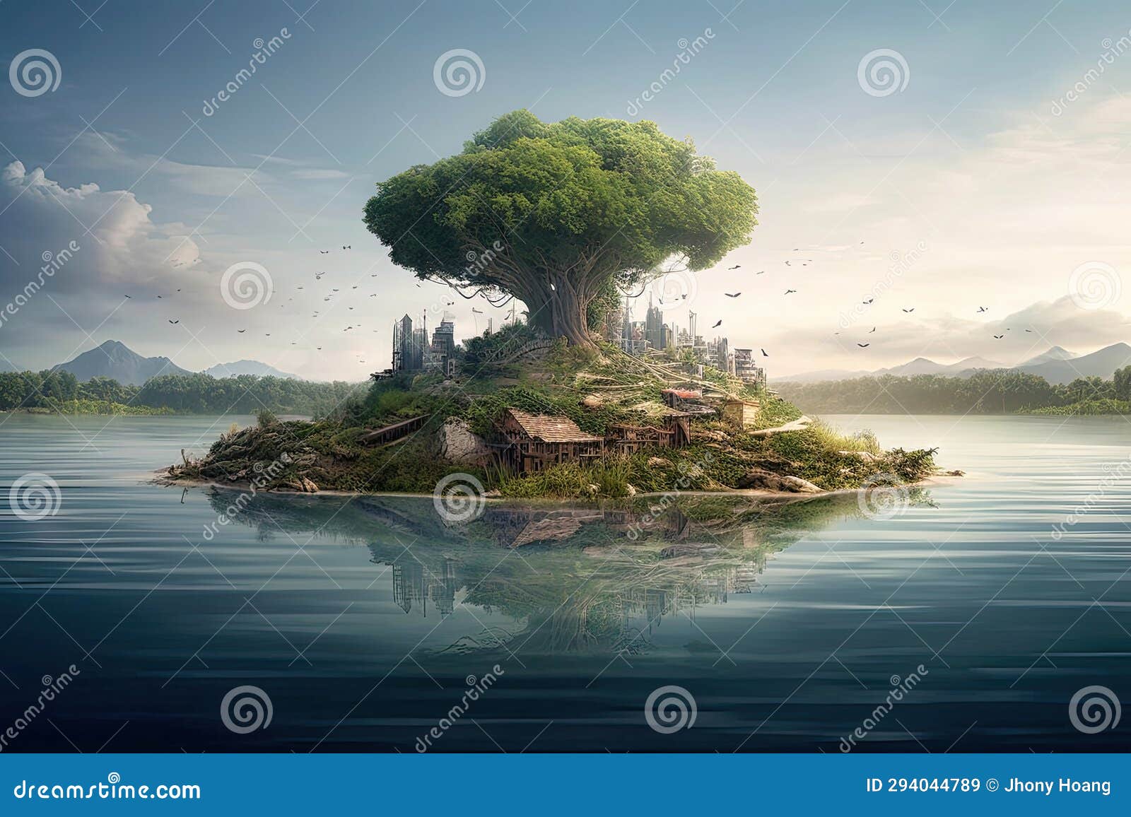 Concept of Environment, Tree on a Small Island in Water Stock ...