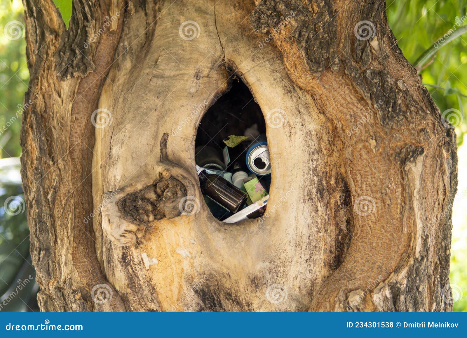 Concept of Environmental Pollution. Garbage on a Tree in the Forest ...