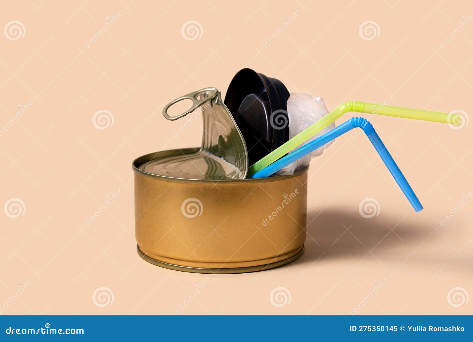 The Concept Of Environmental Pollution. Opened Can With Trash Instead ...