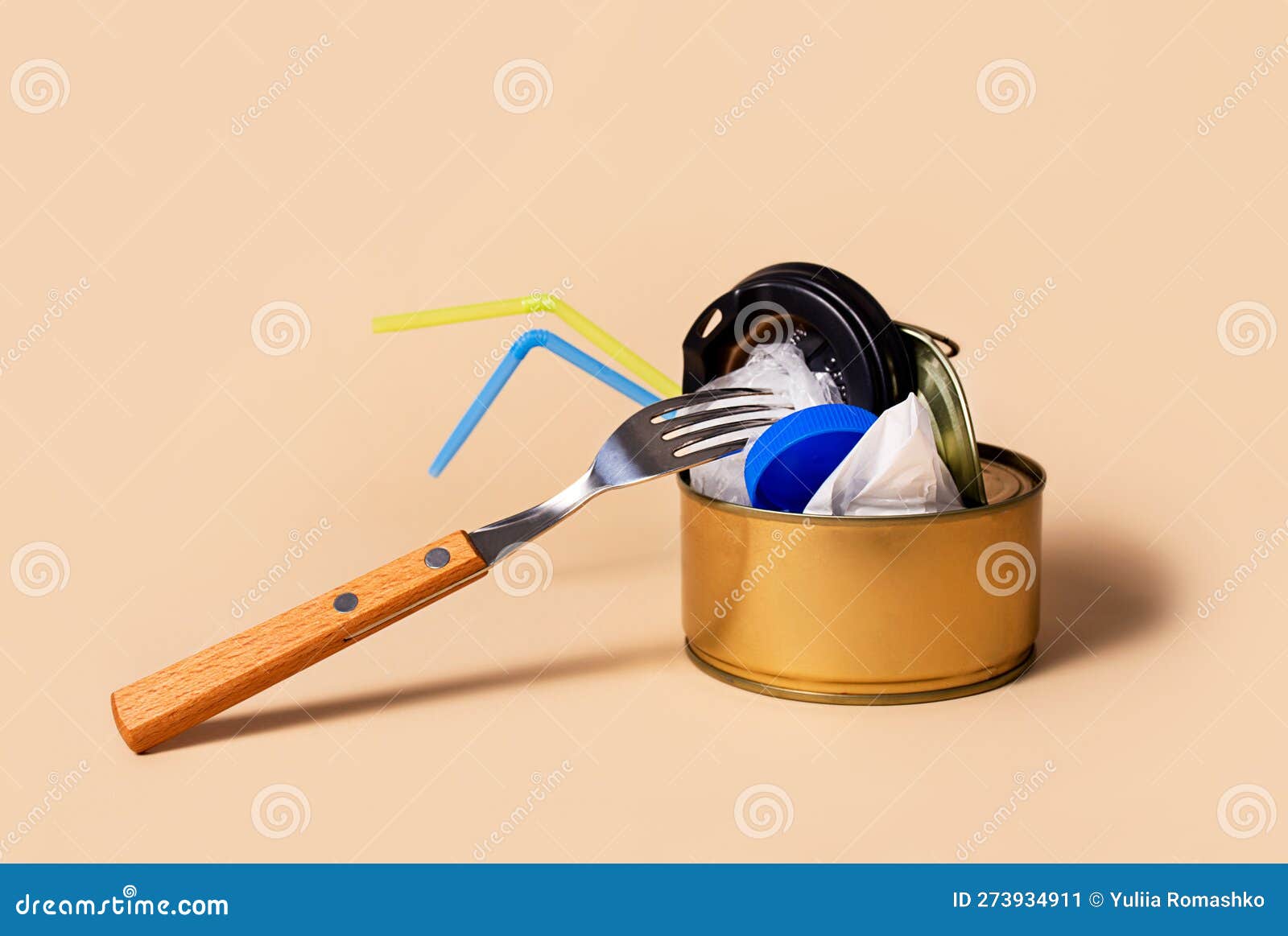 The Concept of Environmental Pollution. Opened Fish Can with Garbage ...