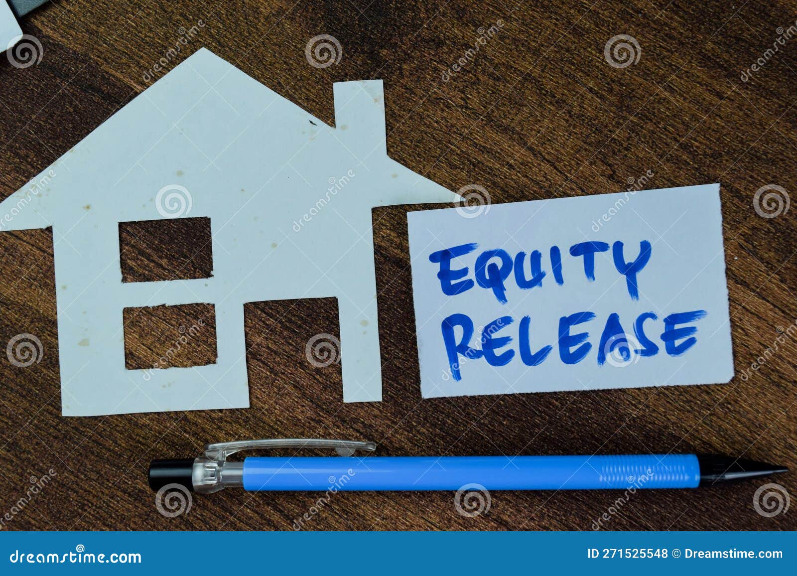 Concept of Equity Release Write on Sticky Notes Isolated on Wooden ...