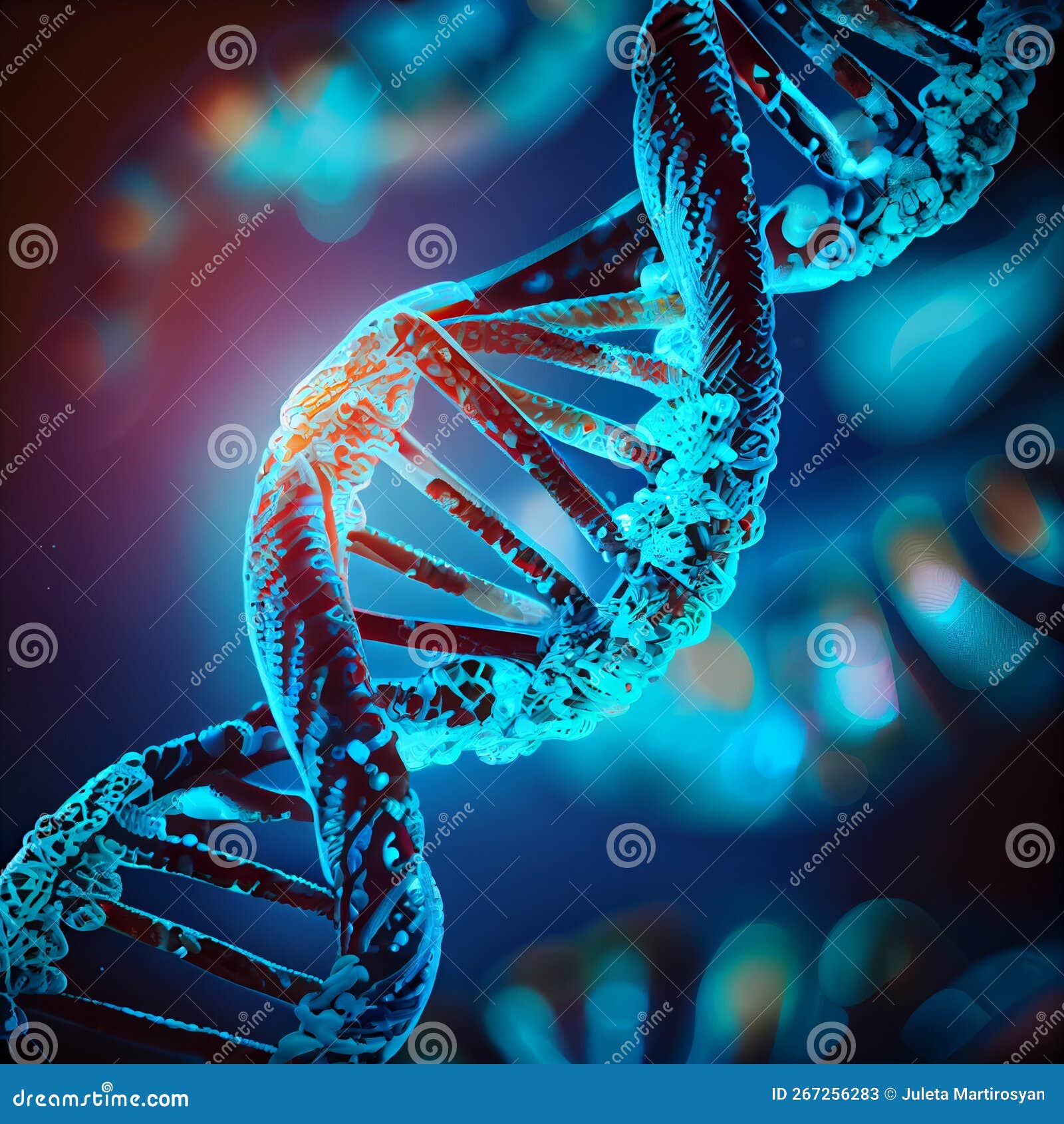 Close Up Of DNA In The Distant Future. View Under The Microscope. Blue ...