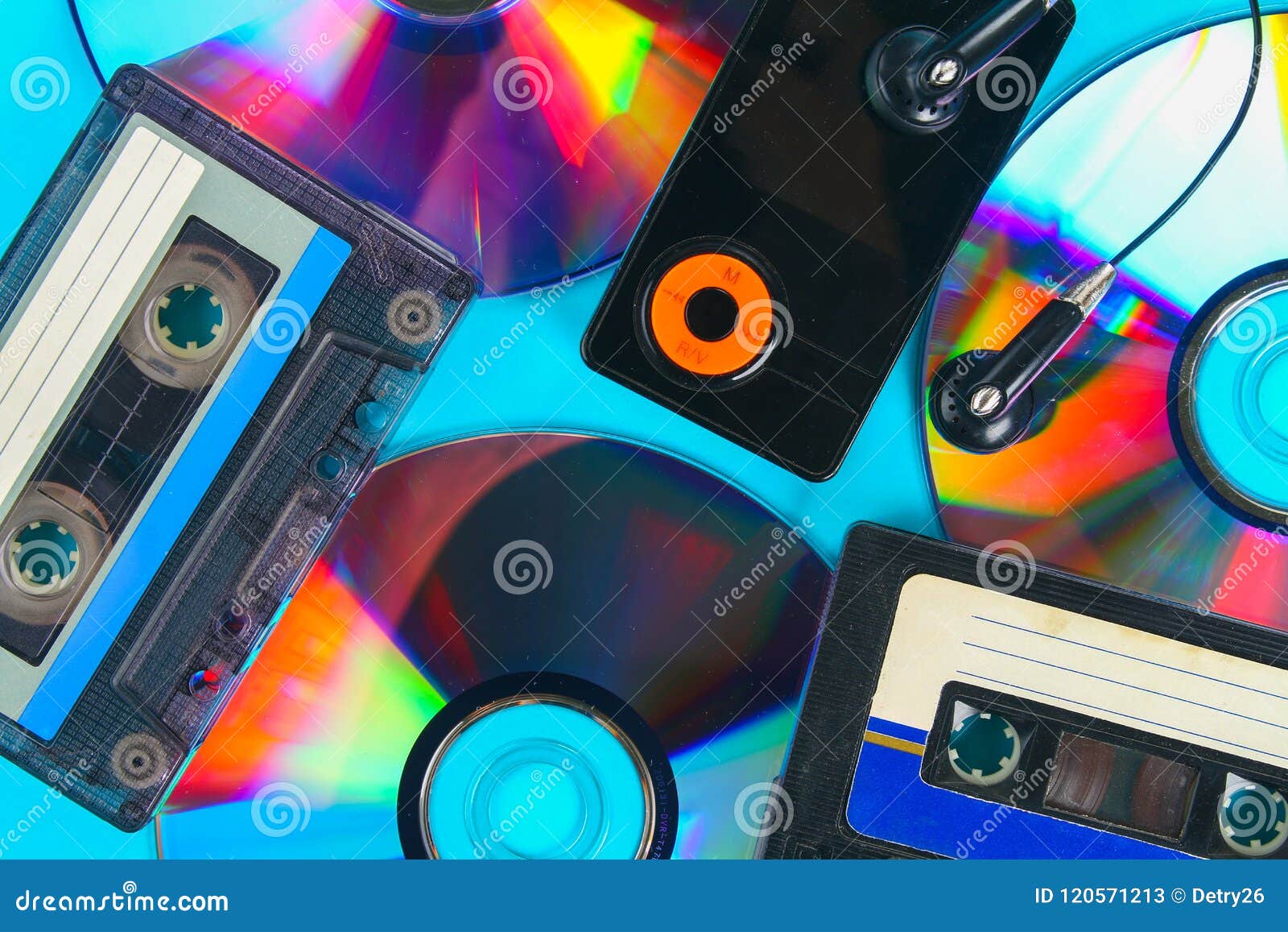 The Concept of the Evolution of Music. Cassette, CD-disk, Mp3 Player ...