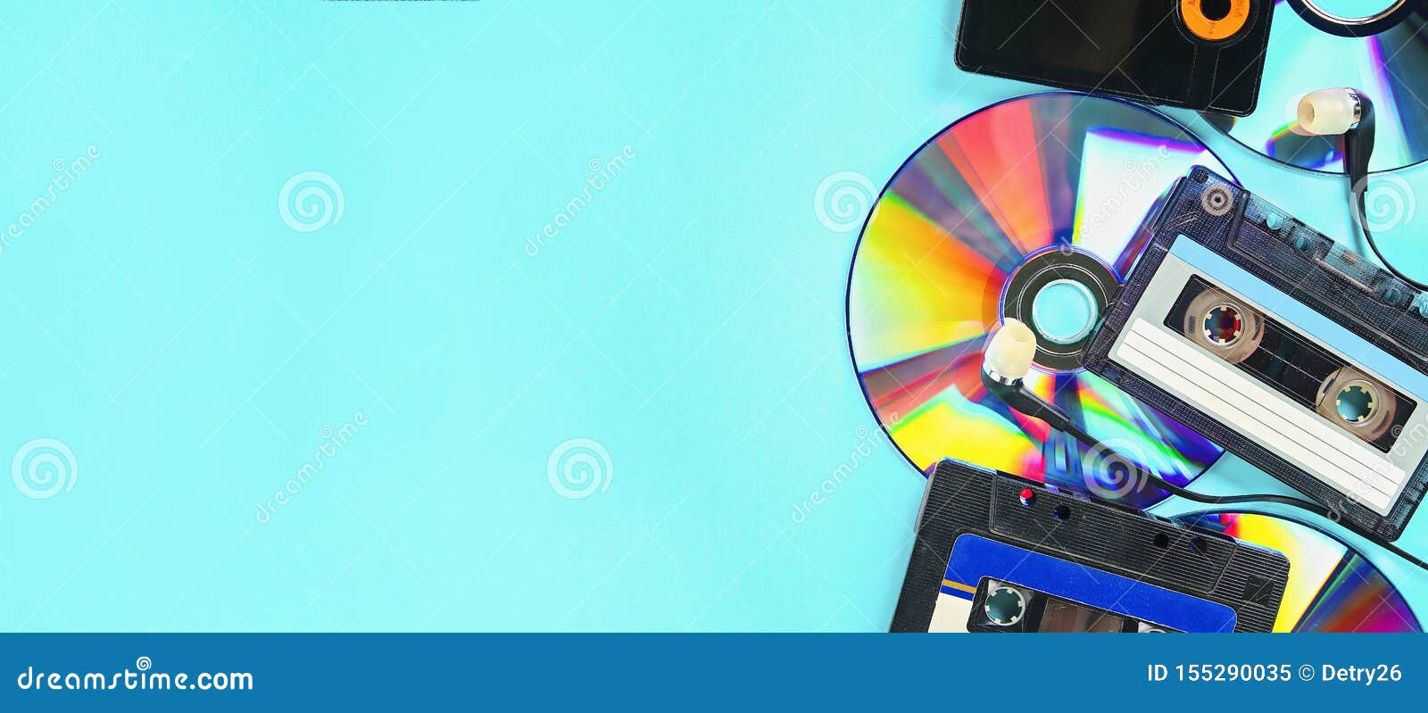 The Concept of Evolution Music. Cassette, CD-disk, Mp3 Player. Vintage ...