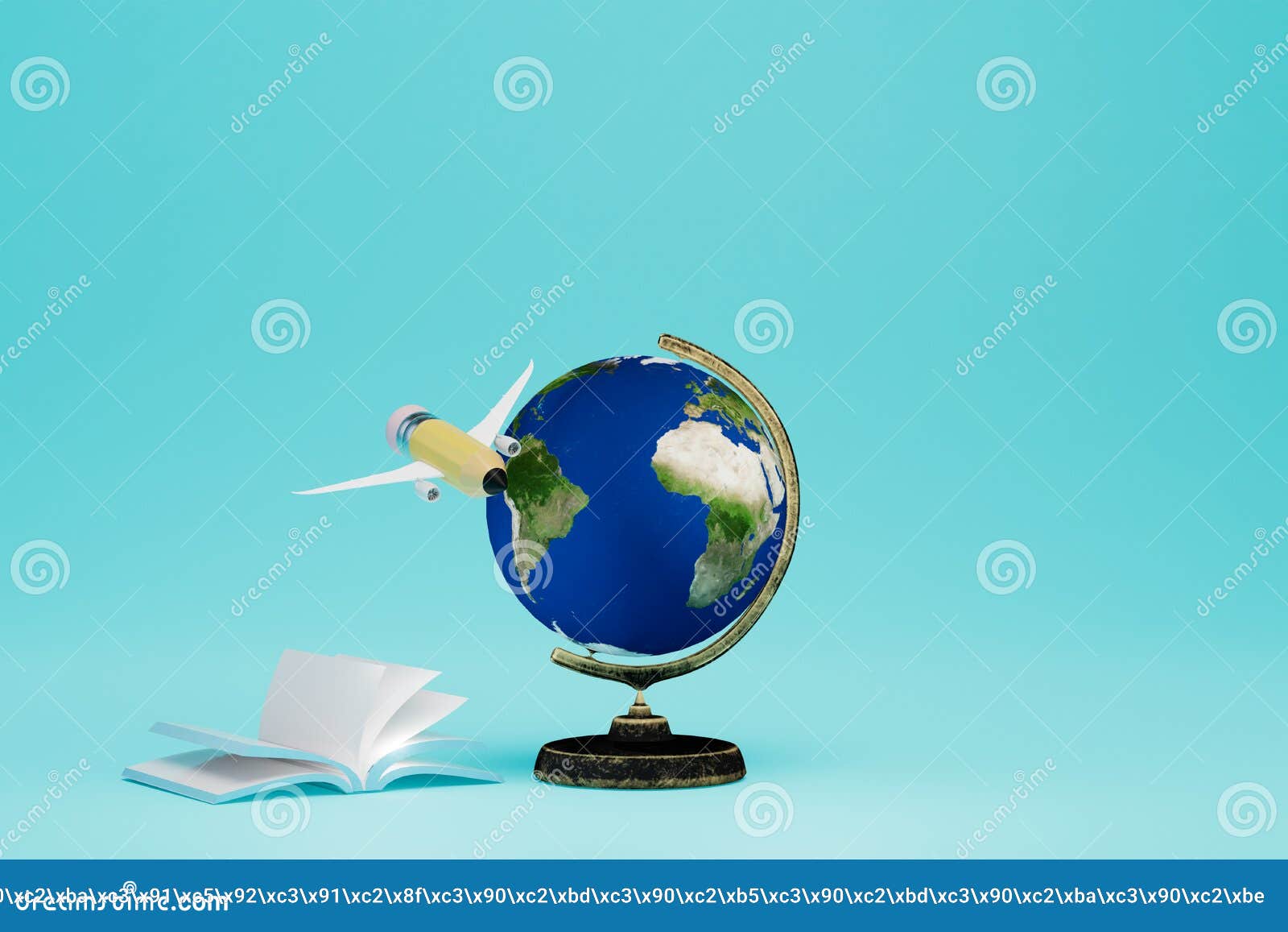 The Concept of Exploring the World. a Globe, a Book and a Pencil Flying ...