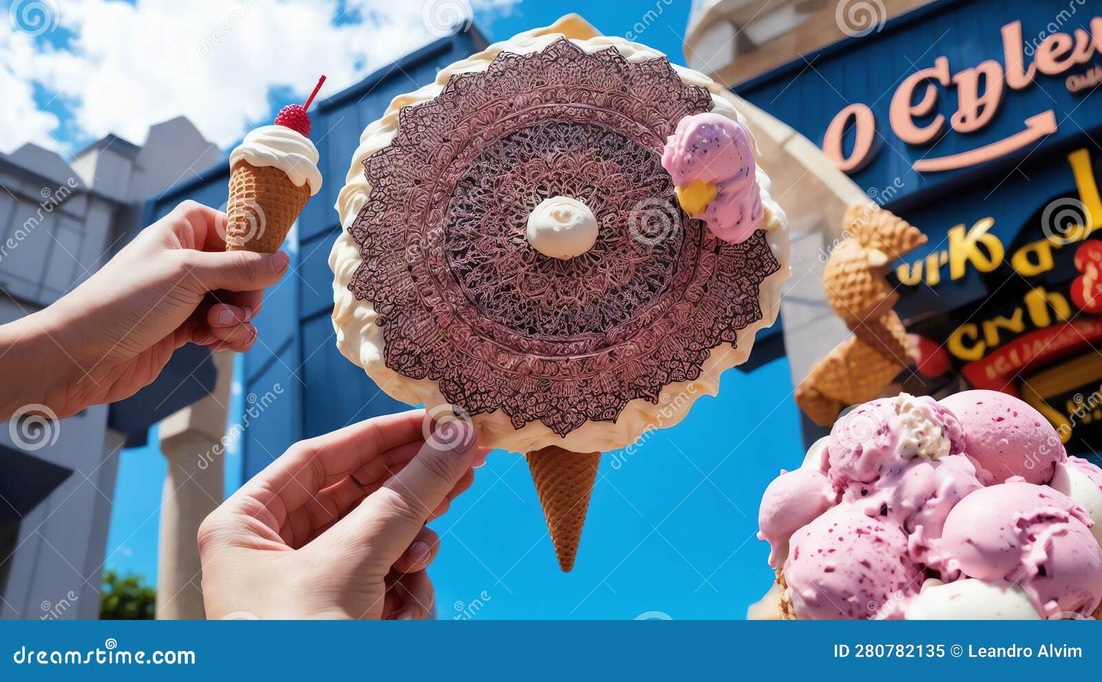 Eye Catching Ice Cream Cone Sign.AI Generated Stock Illustration ...