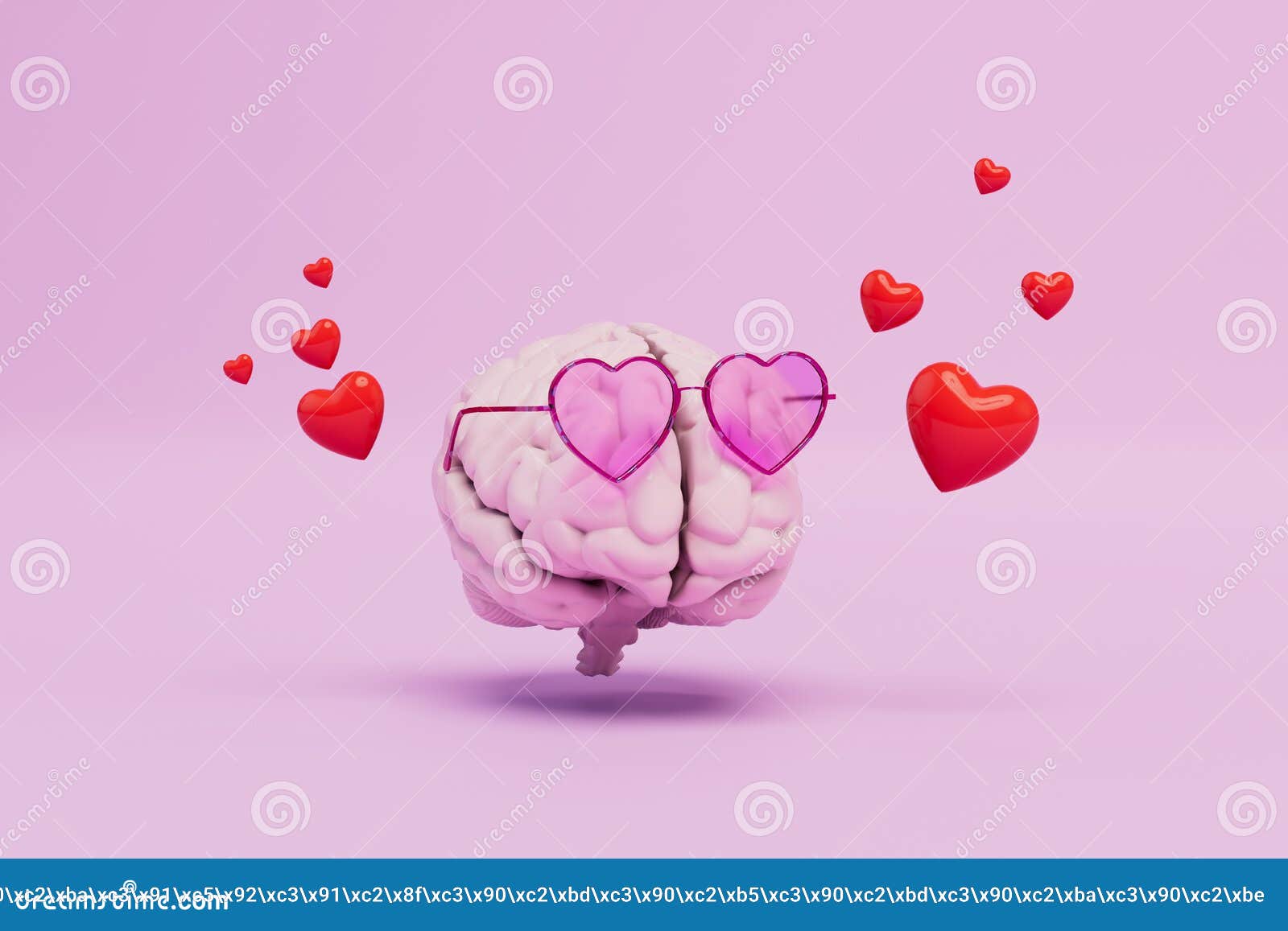 The Concept of Falling in Love. Brain in Rose-colored Glasses Hearts ...