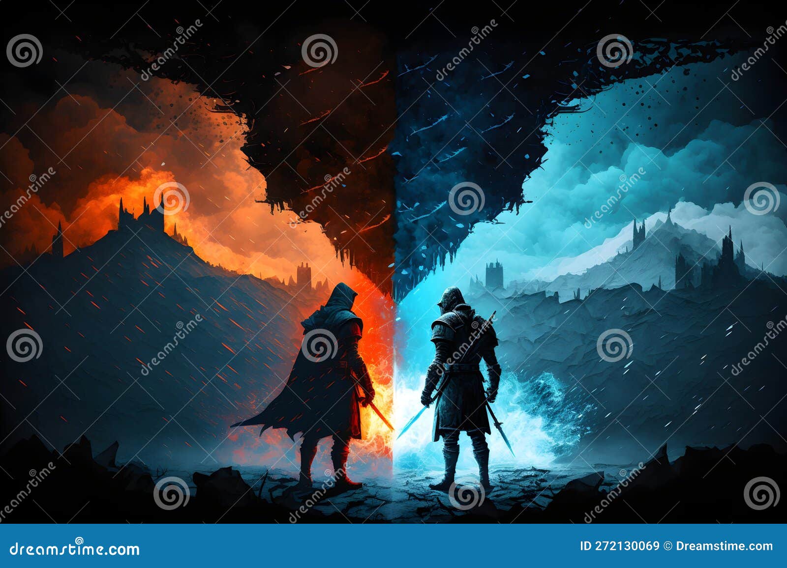 Concept of Fighting Ice and Fire Stock Illustration - Illustration of ...