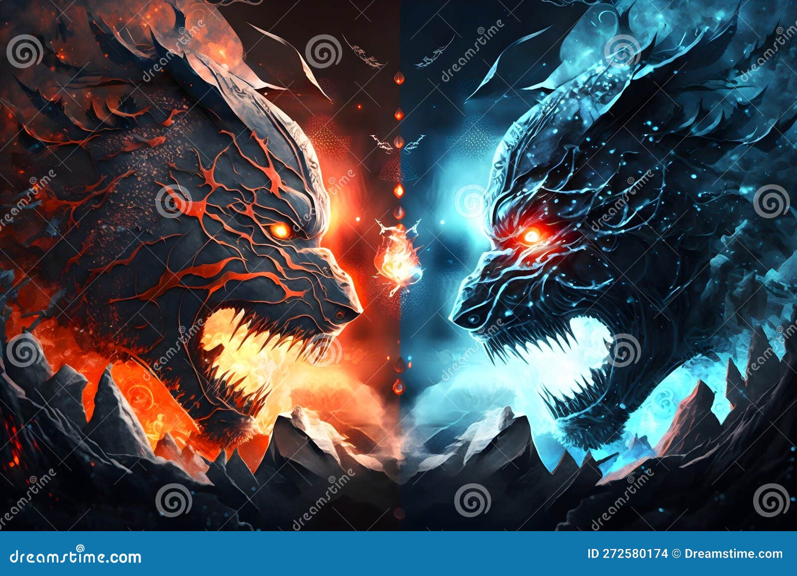 Concept of Fighting Ice and Fire Stock Illustration - Illustration of ...
