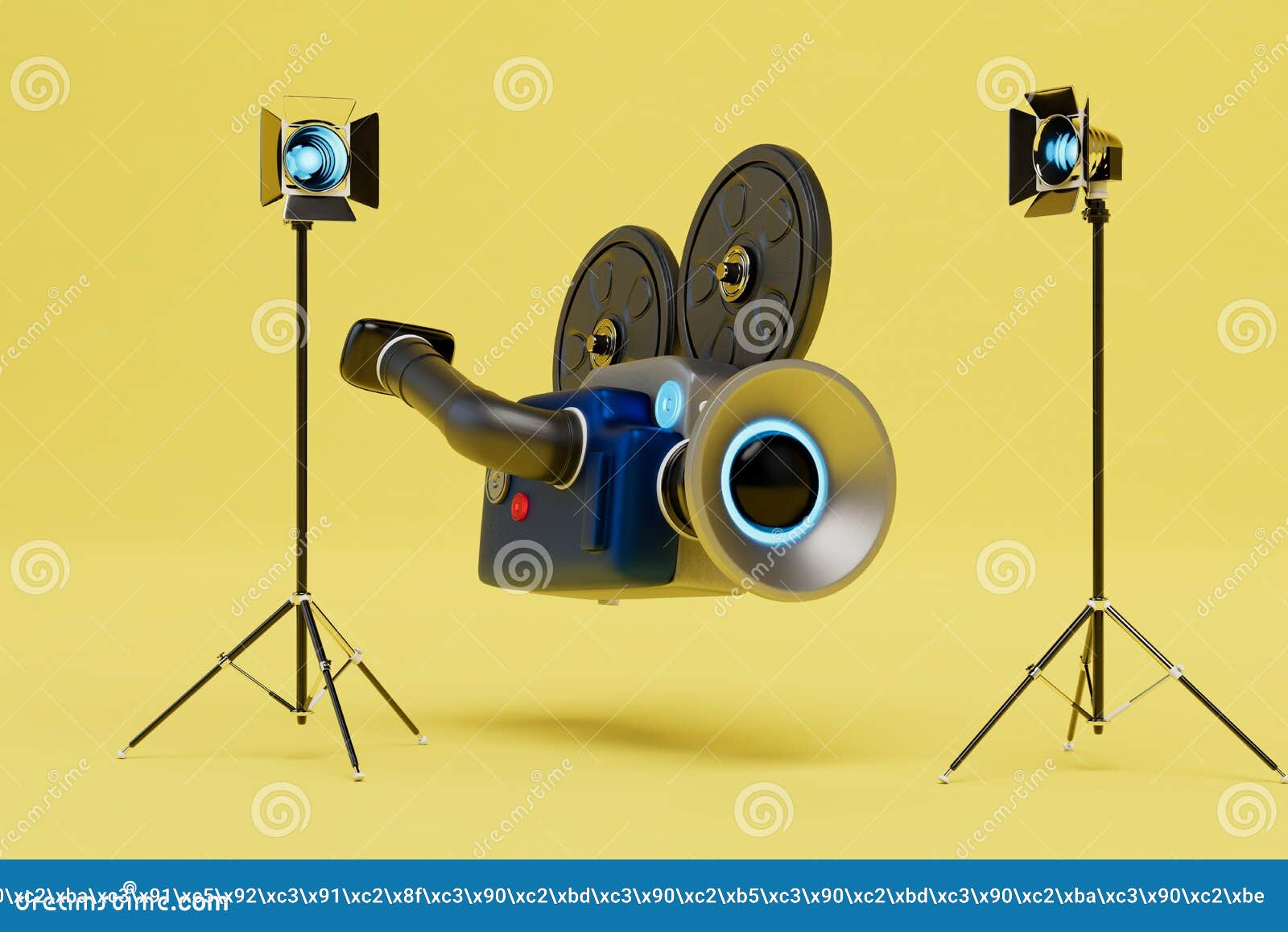 The Concept of Filming a Movie. Video Camera between Softboxes on a ...