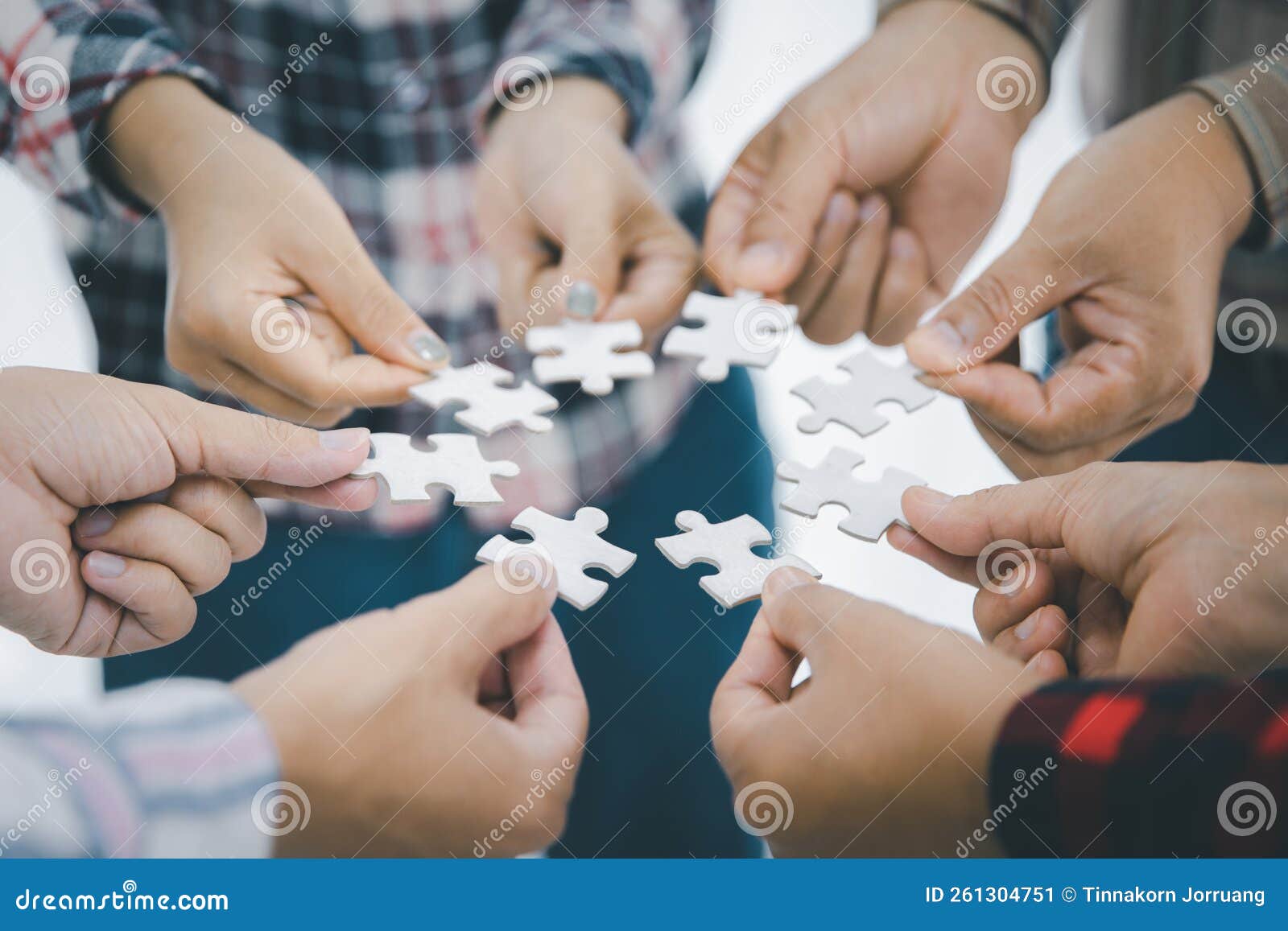 Concept of Finding Solution. Close Up People Assembling Jigsaw Puzzles ...