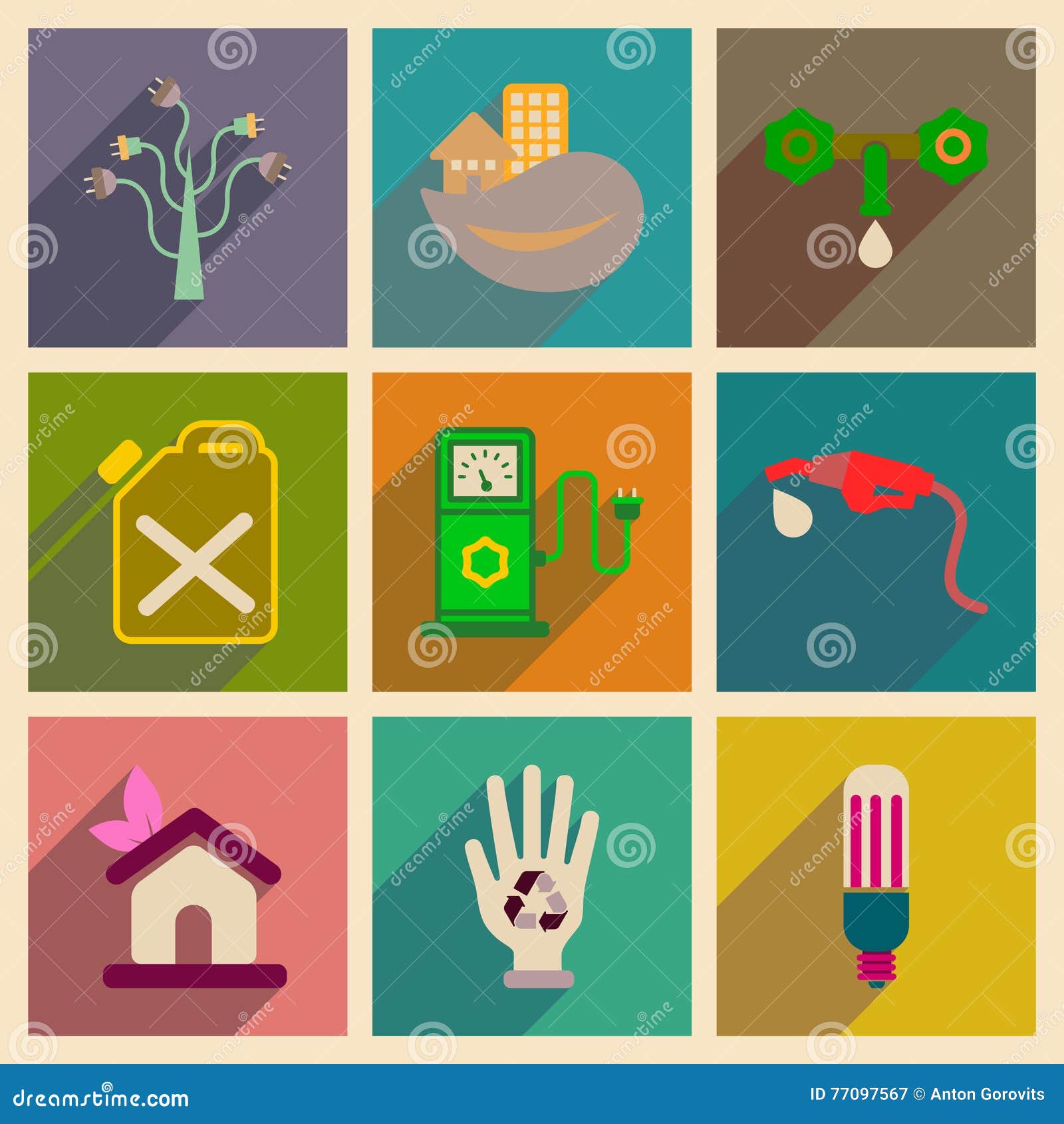 Concept of Flat Icons with Long Shadow Eco Safety Stock Vector ...