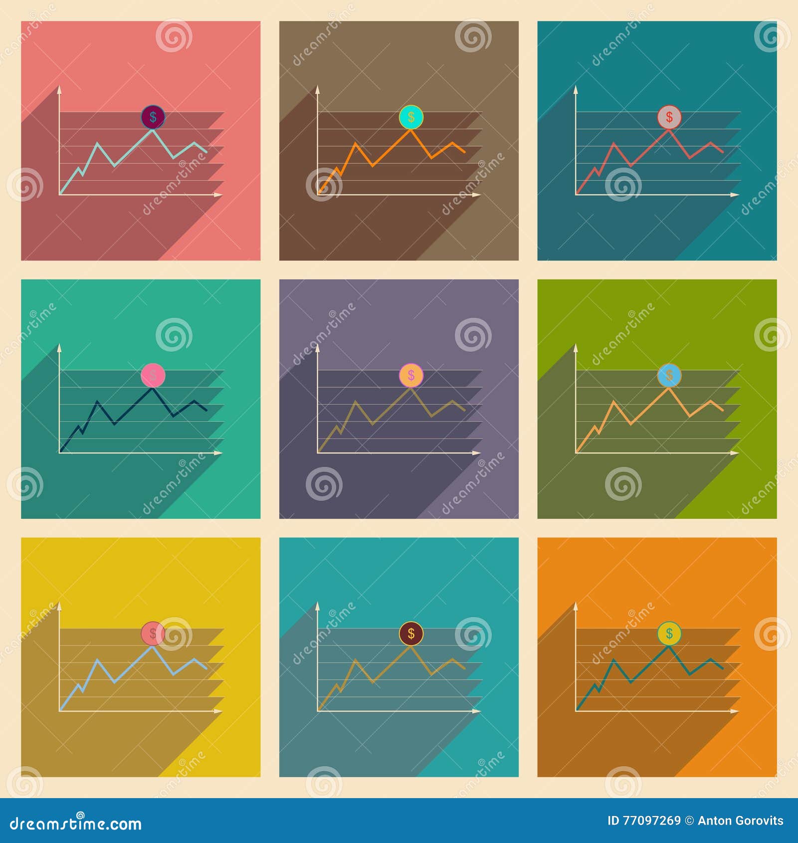 Concept of Flat Icons with Long Shadow Financial Infographics Stock ...