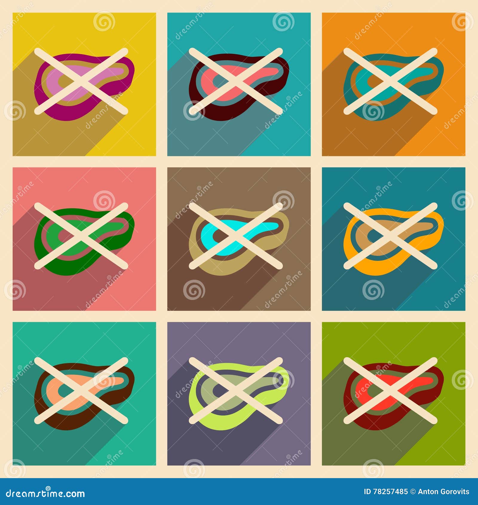 Concept of Flat Icons with Long Shadow Meat Ban Stock Vector ...