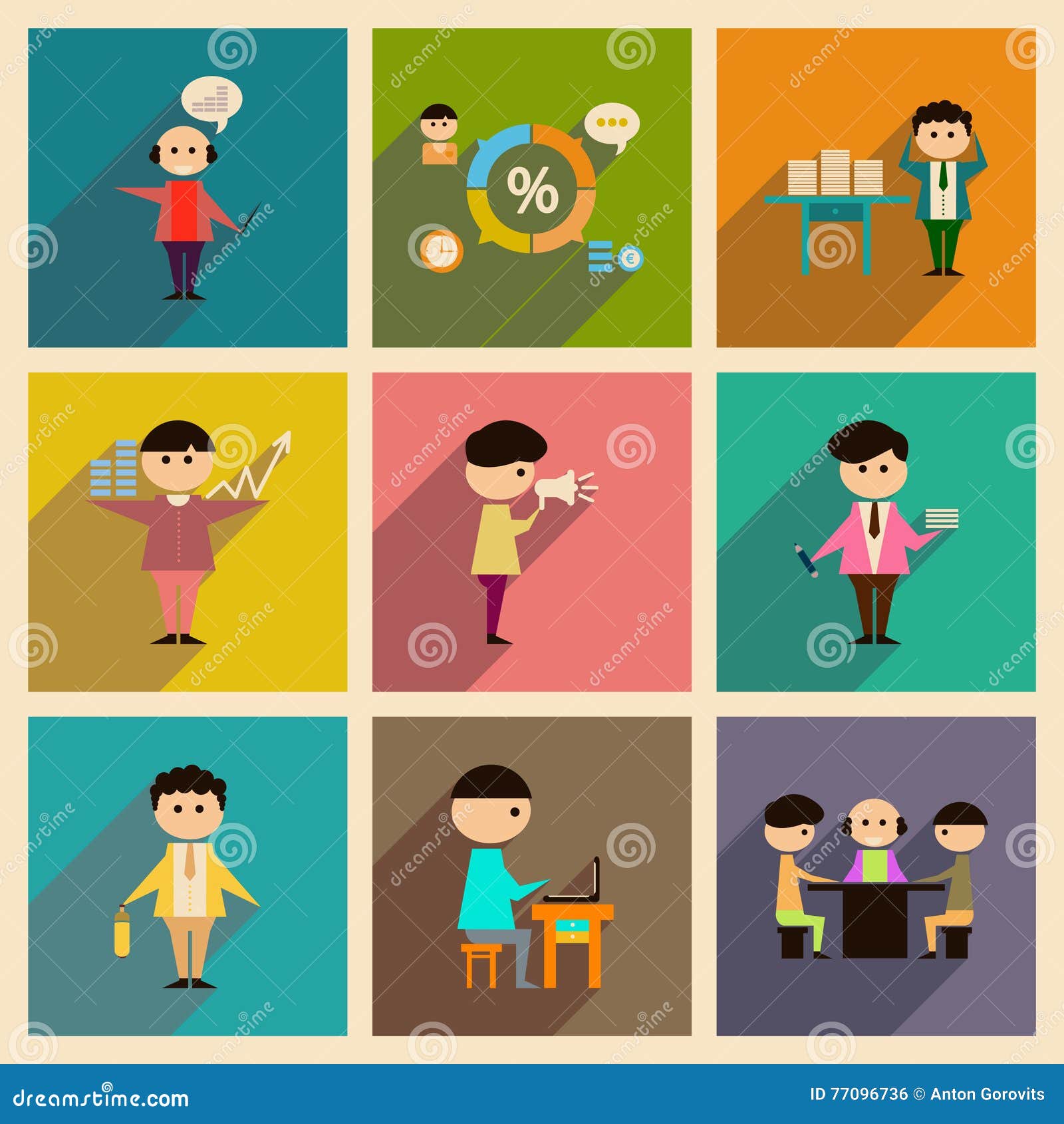 Concept of Flat Icons with Long Shadow Office Workers Stock Vector ...