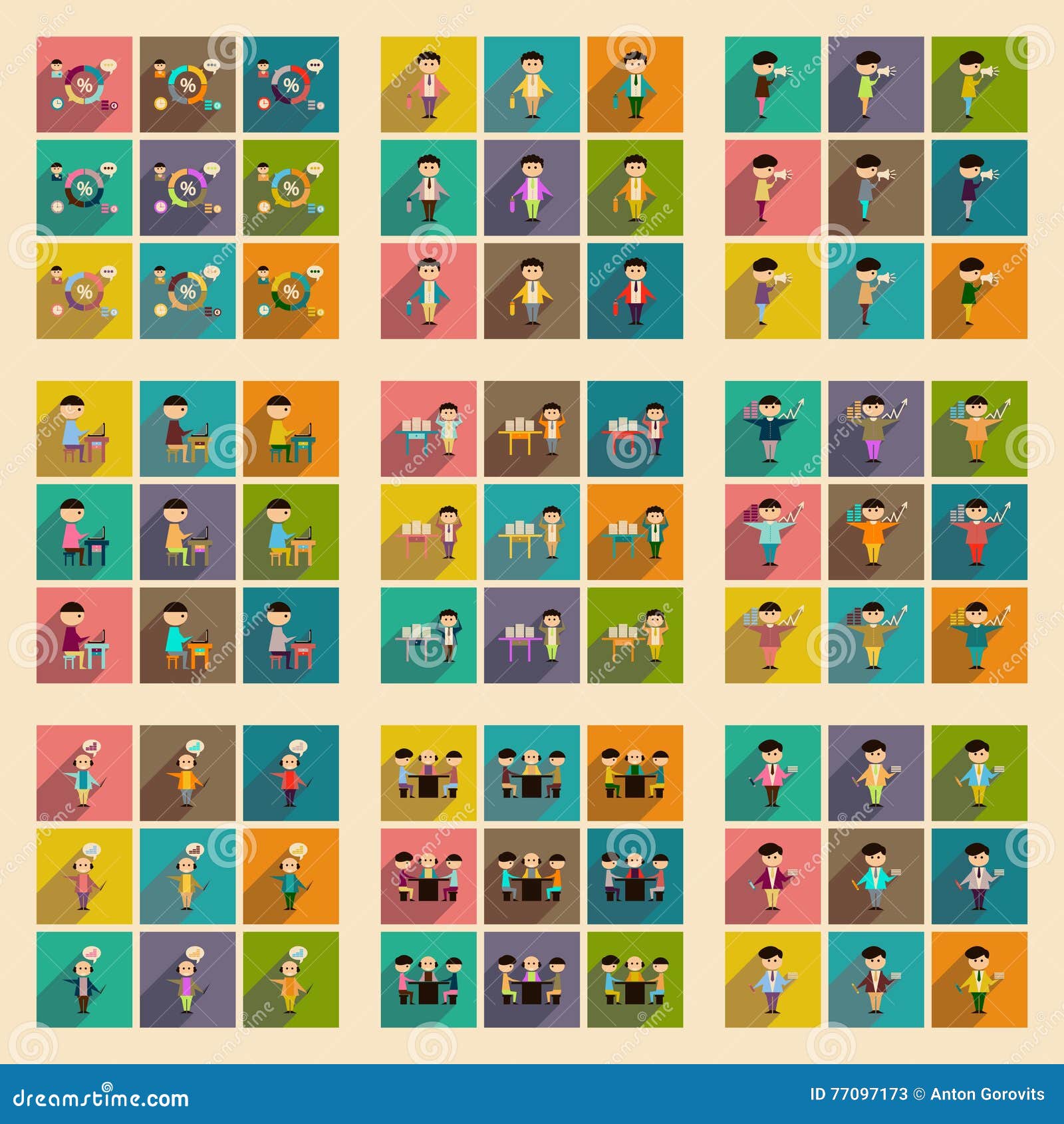 Concept of Flat Icons with Long Shadow Office Workers Stock Vector ...