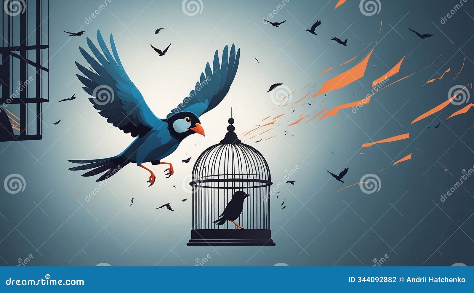 Concept of Freedom Represented by a Bird Escaping from a Cage Stock ...
