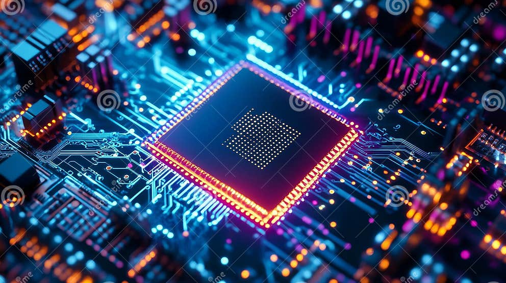Concept of the Future Microchip Processor with Lights on the Blue ...