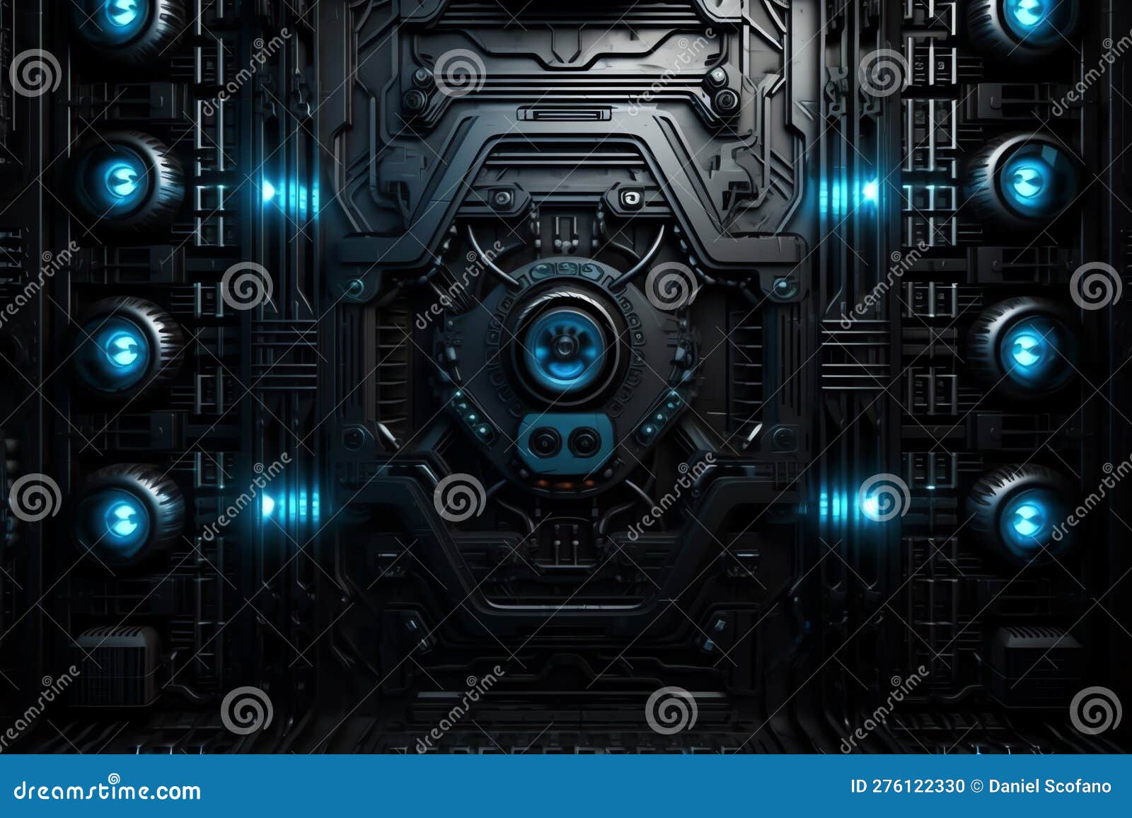 Futuristic Biomechanical Scifi Texture Wall Panel with Cables and Blue ...