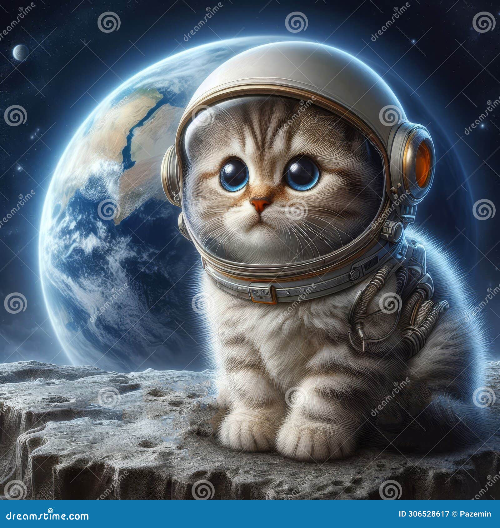 Concept , Futuristic Image of the Cute Kitten in the Space. Sci Fi ...