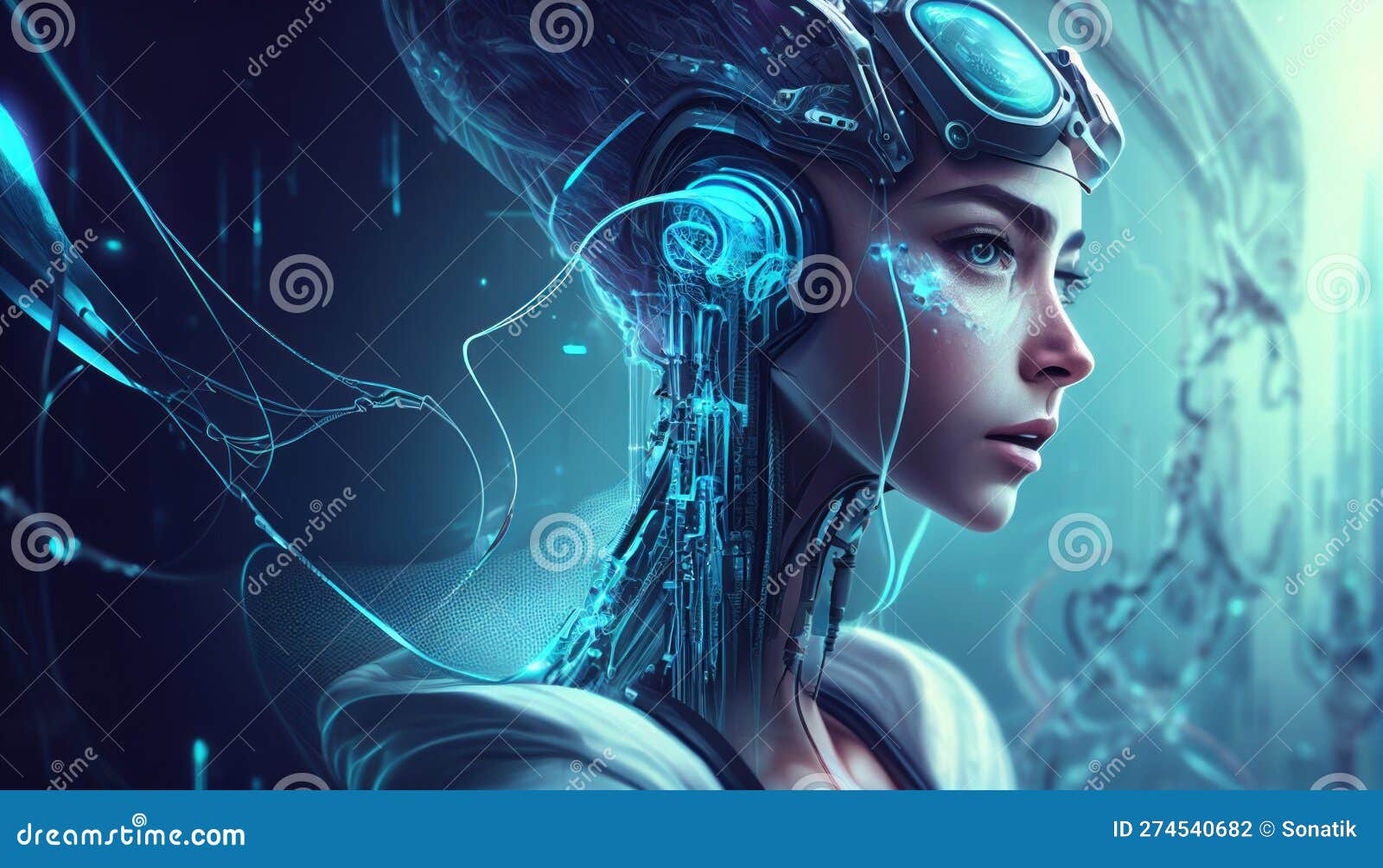 Robot Woman Of The Future With Artificial Intelligence By Generative Ai Stock Illustration