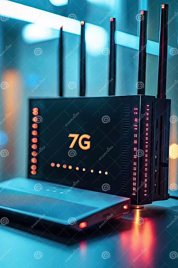 The Concept of a 7G Router. Selective Focus Stock Illustration ...