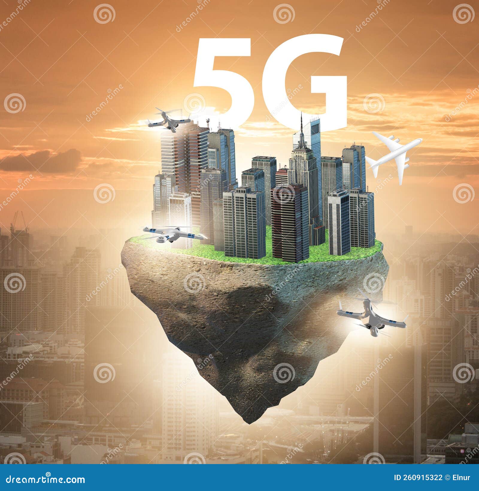 Concept of 5g Technology with Floating Island Stock Illustration ...
