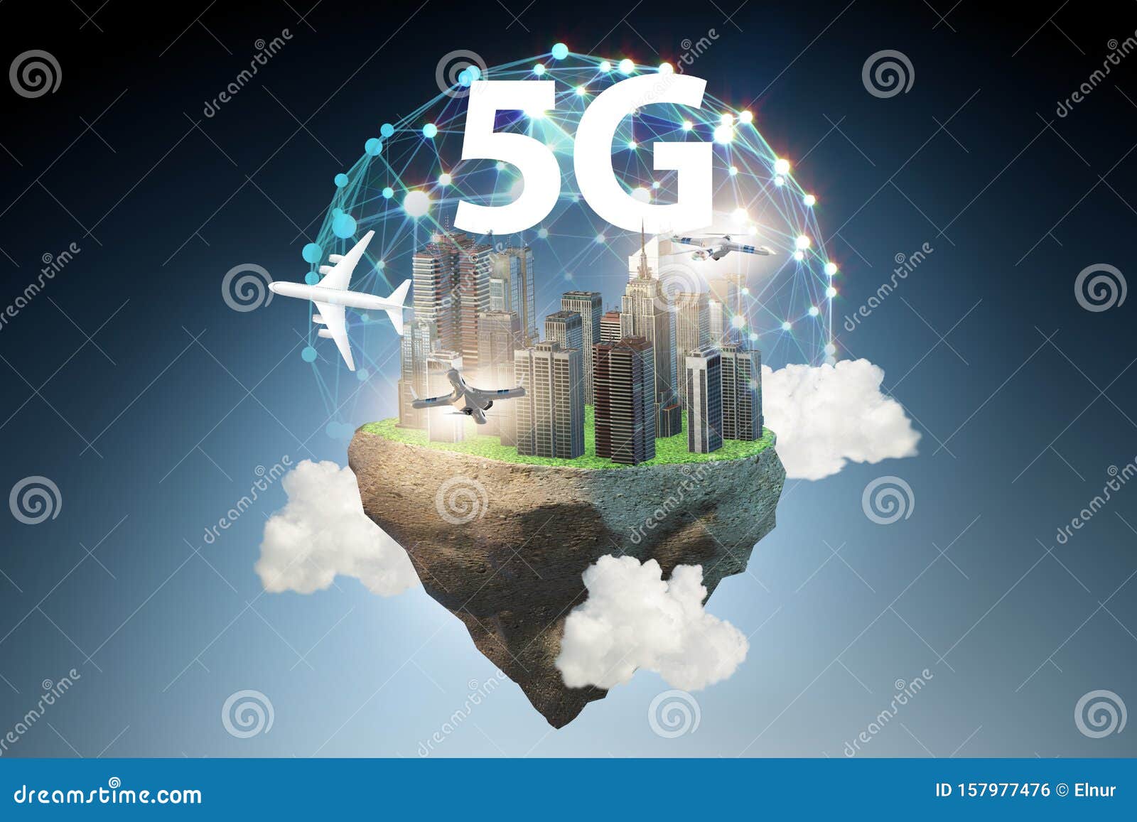 Concept of 5g Technology with Floating Island Stock Illustration ...