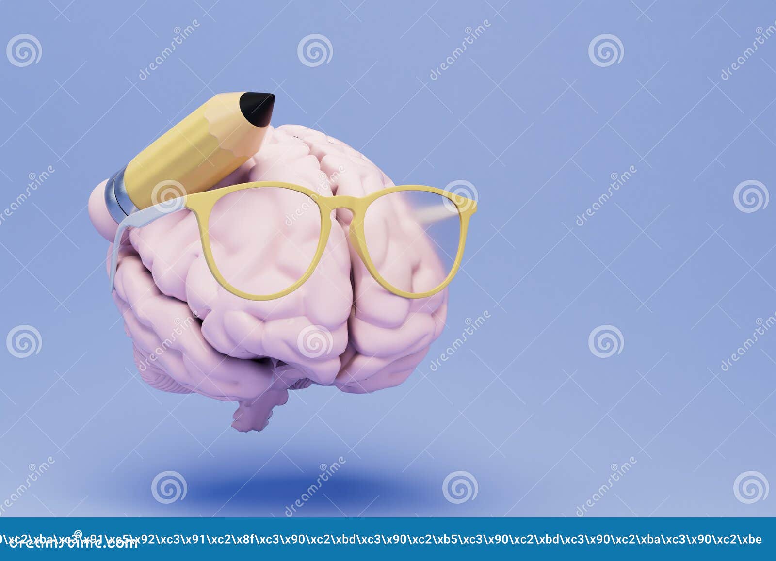 The Concept of Gaining Knowledge. Brain in a Glasses with a Pencil on a ...