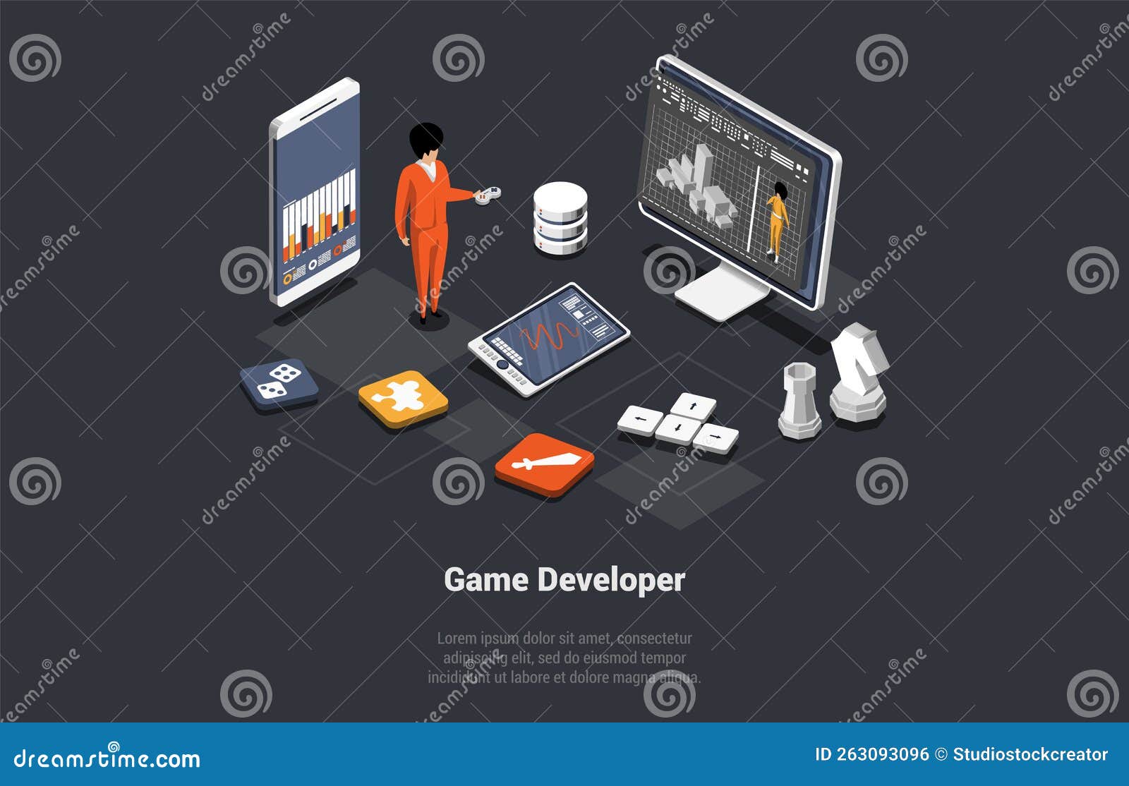 Concept of Game Development. Male Character Developer in Process of ...