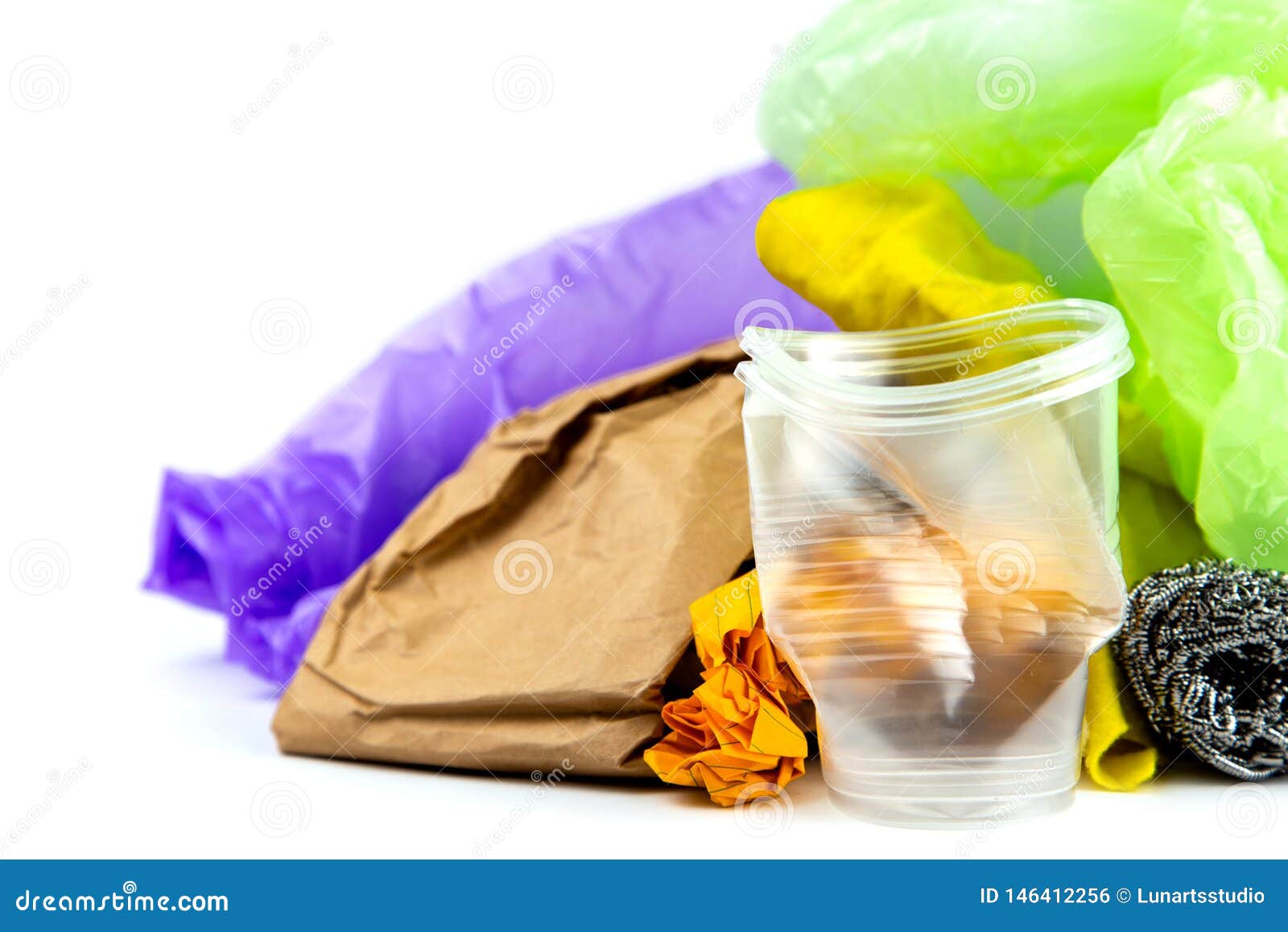 Concept of Garbage and Pollution. a Pile of Trash, Crumpled Plastic Cup ...