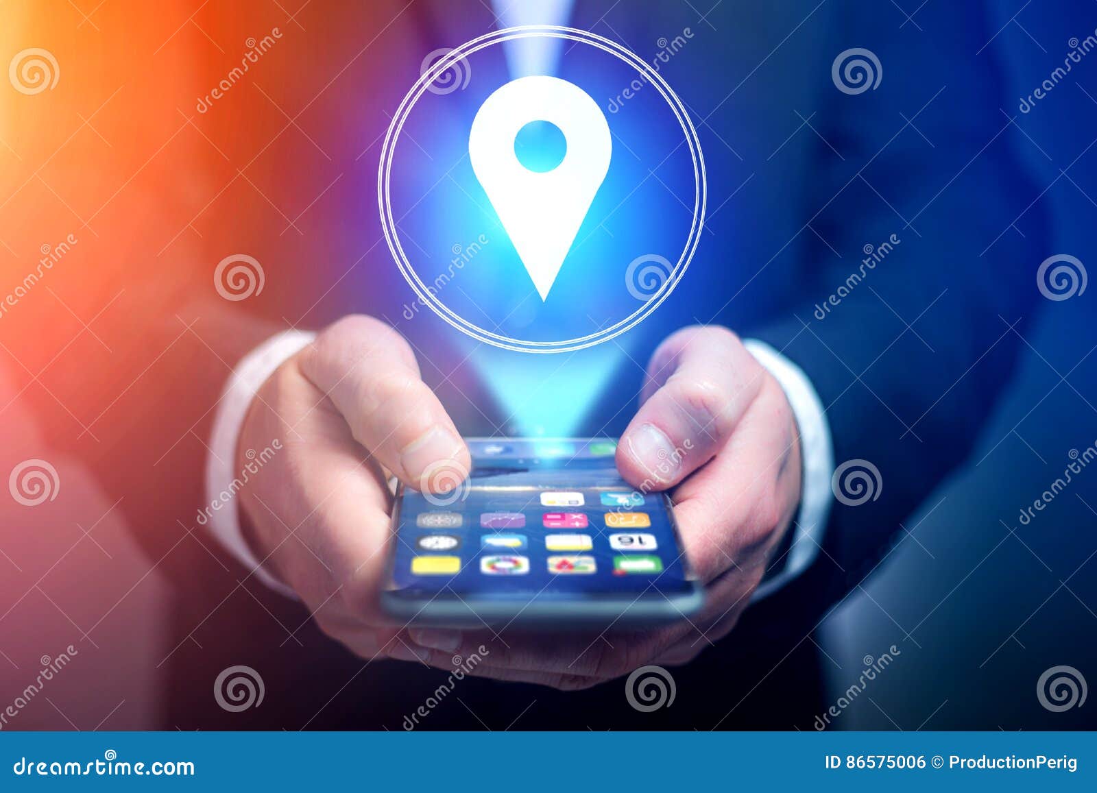 Concept of Geographical Localization on a Map with a Smartphone Stock ...