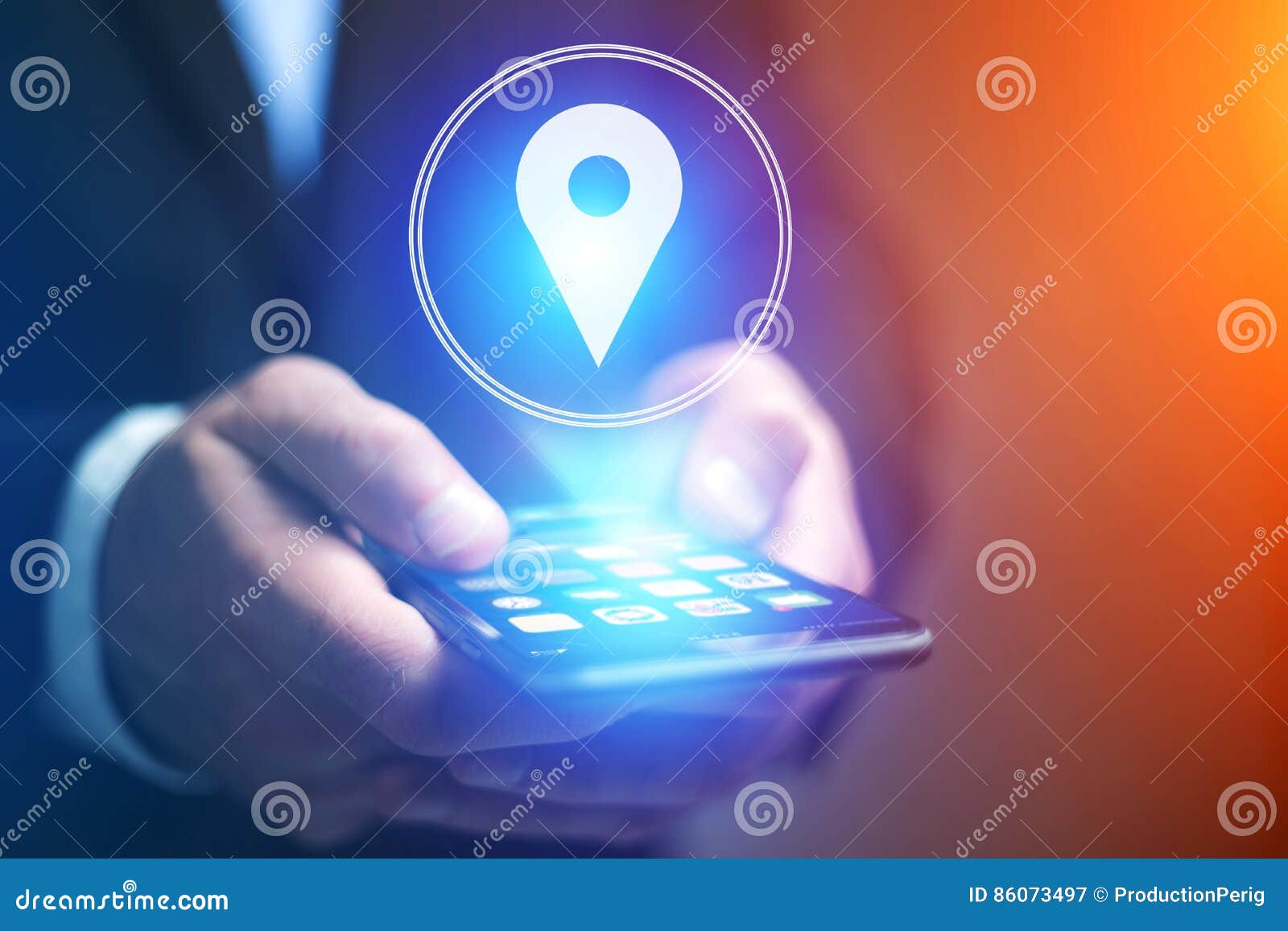 Concept of Geographical Localization on a Map with a Smartphone Stock ...