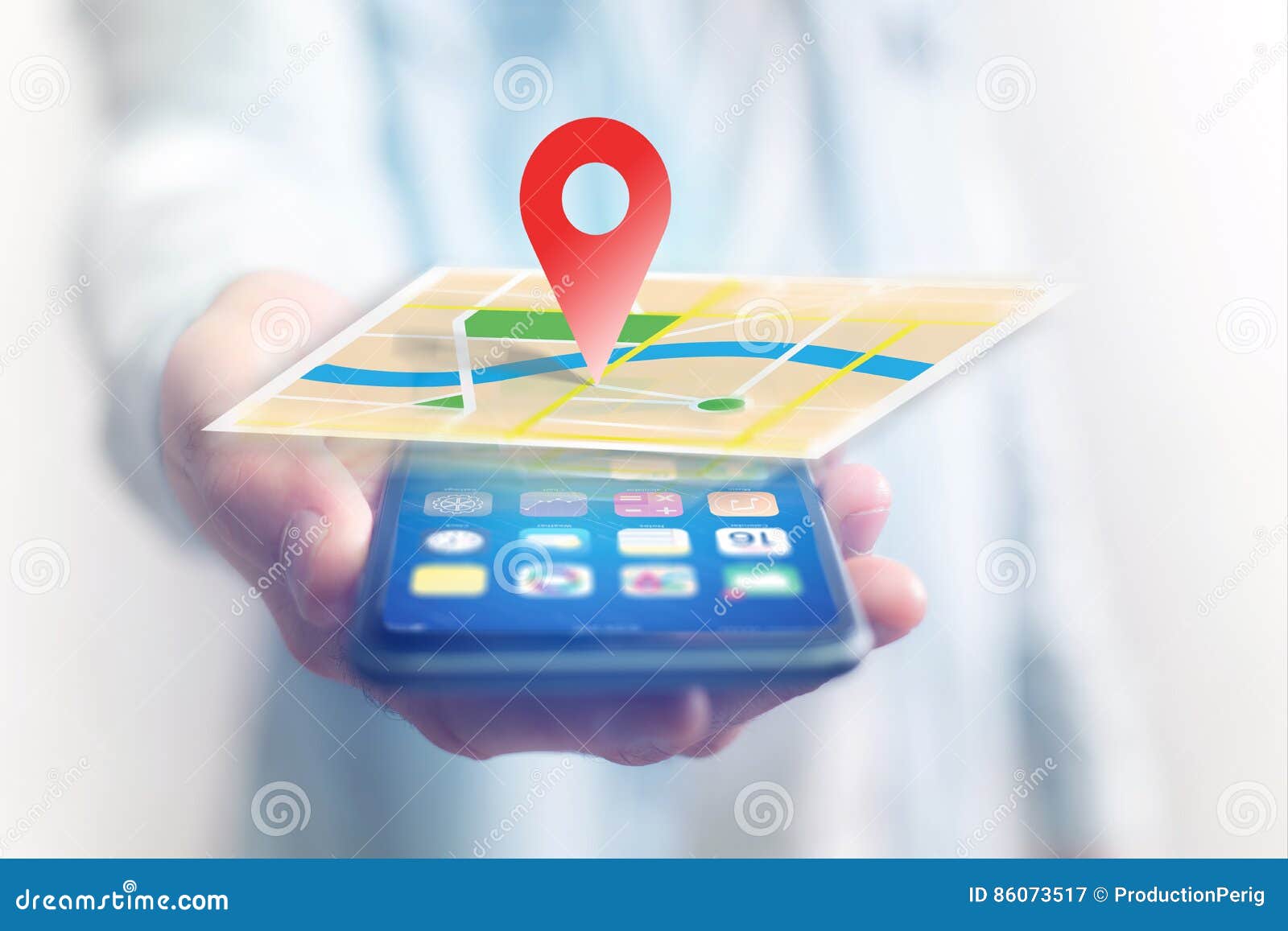 Concept of Geographical Localization on a Map with a Smartphone Stock ...