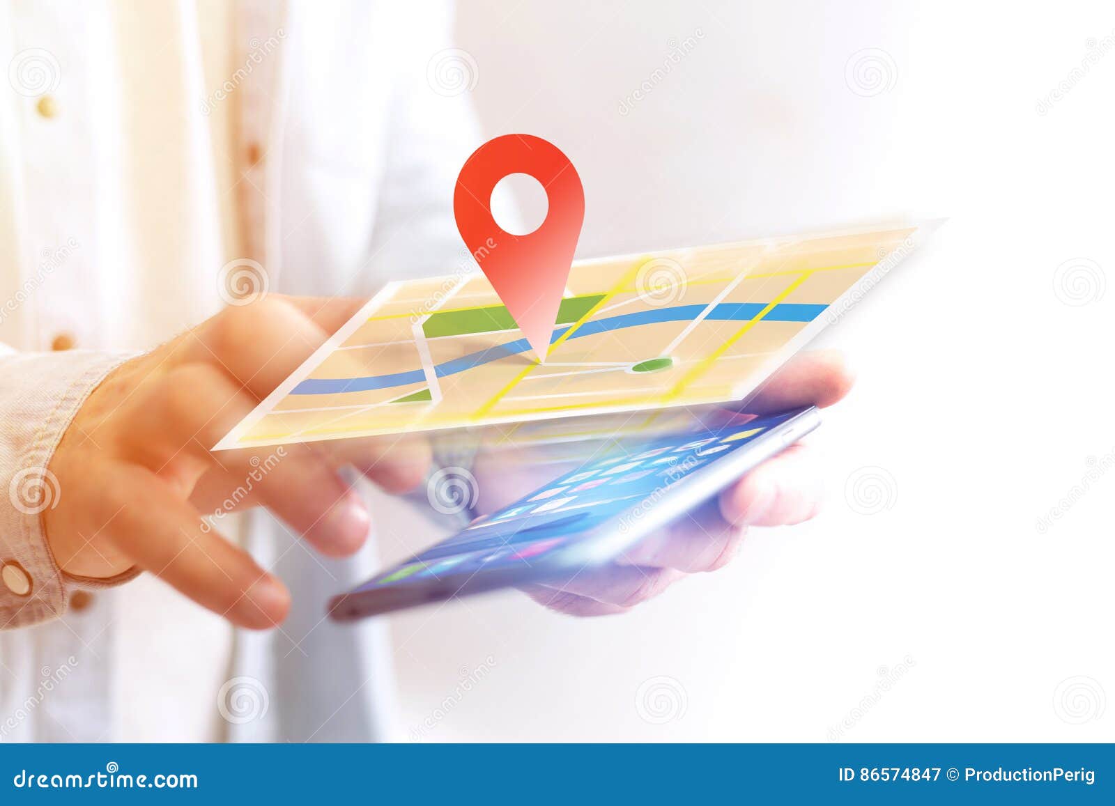 Concept of Geographical Localization on a Map with a Smartphone Stock ...