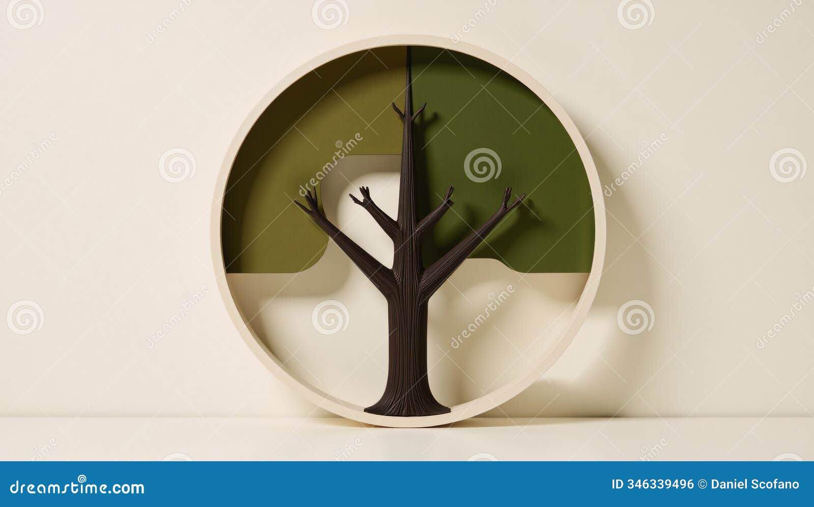 Geometric Abstract Tree Featuring an Olivegreen Circular Canopy on a ...