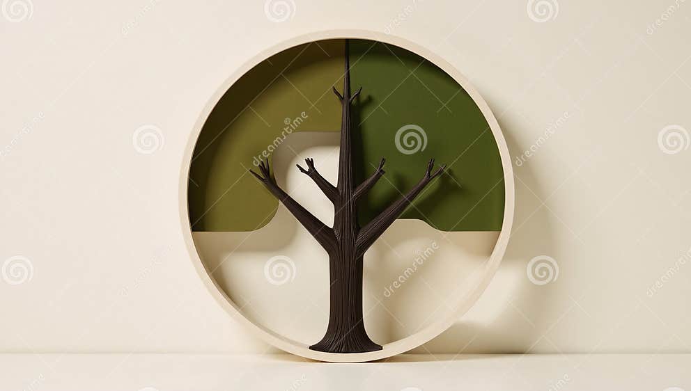 Geometric Abstract Tree Featuring an Olivegreen Circular Canopy on a ...