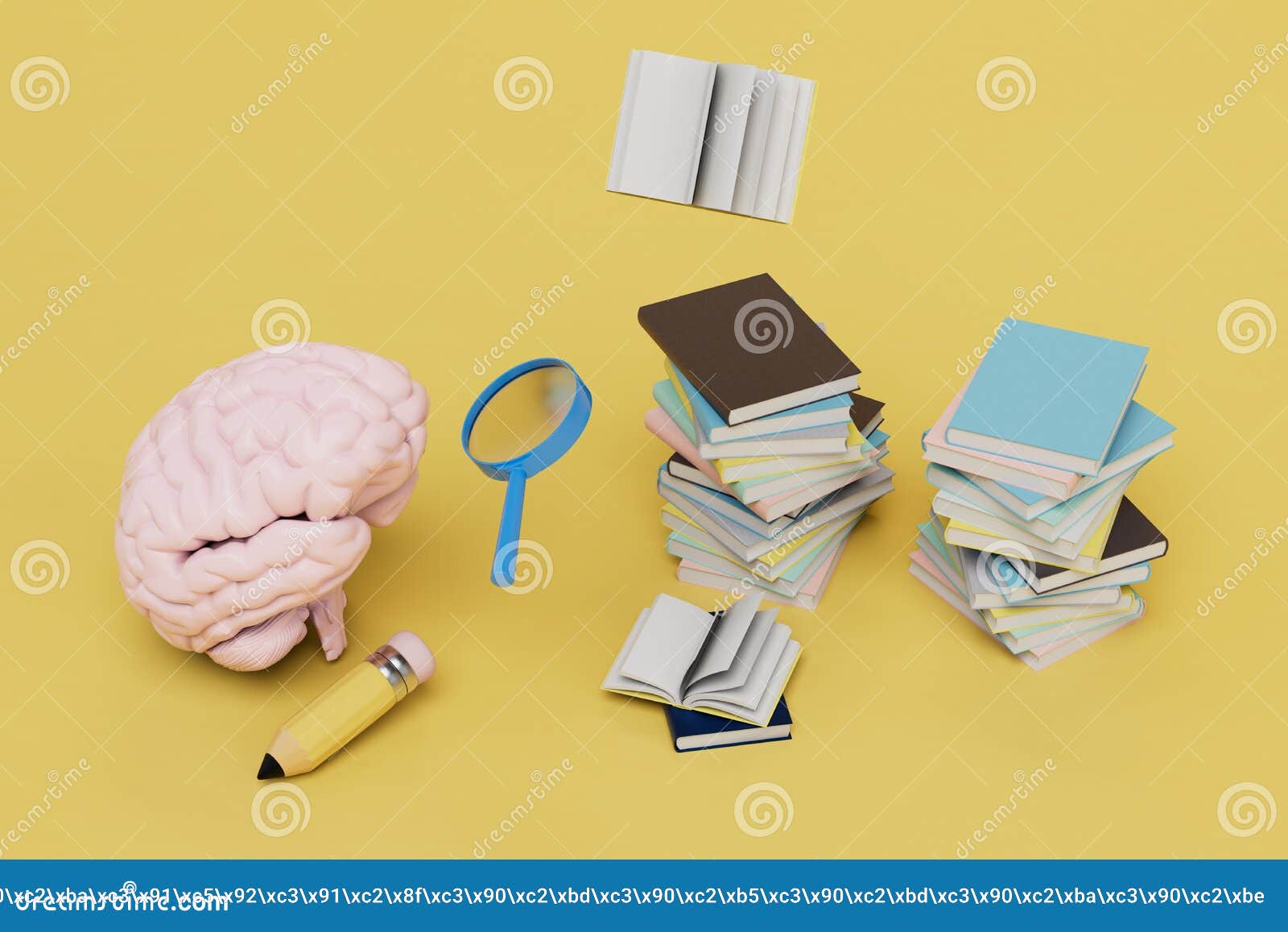 Brain On The Pencil Pink Bright Mind For Logo Design Illustration On ...