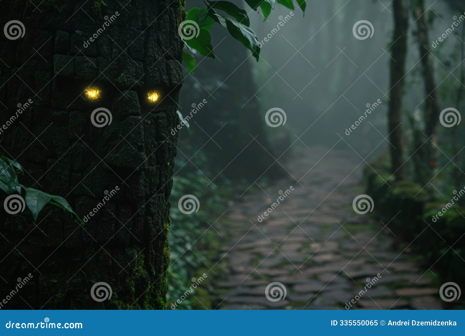 The Concept of a Giant Tree with Eyes in a Green Forest with Fairytale ...