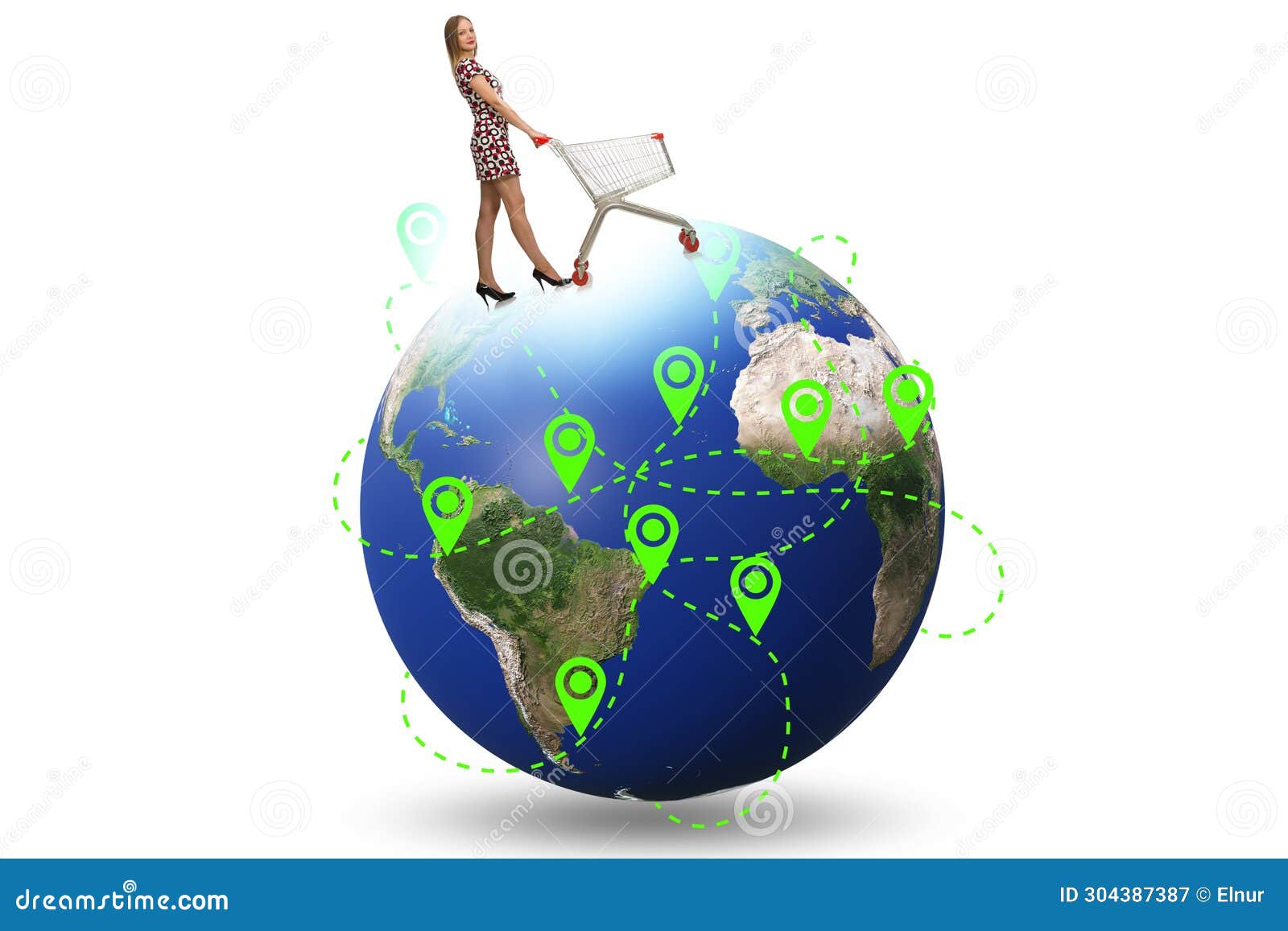 Concept of Global Shopping with Globe and Shopper Stock Image - Image ...