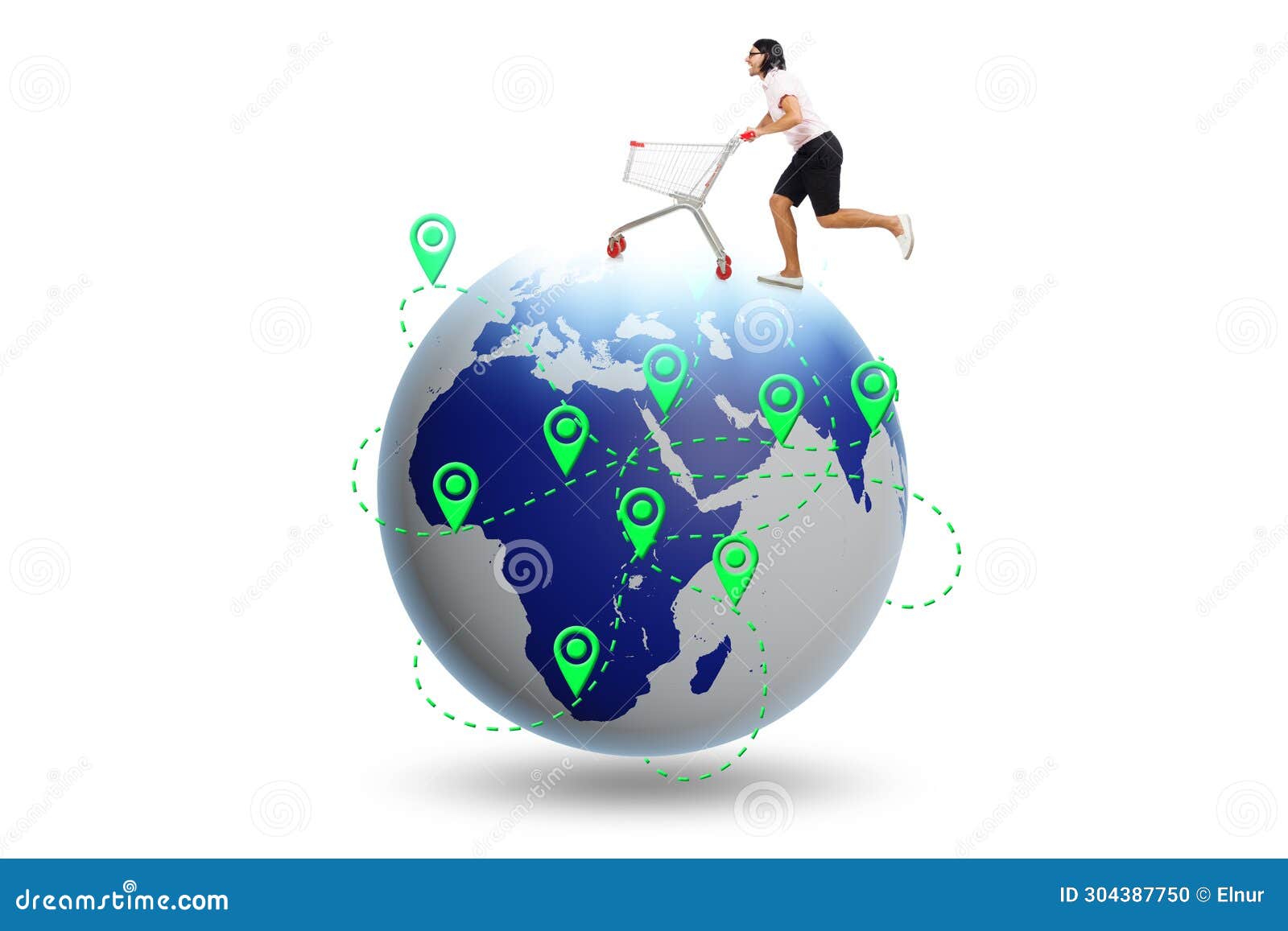 Concept of Global Shopping with Globe and Shopper Stock Photo - Image ...