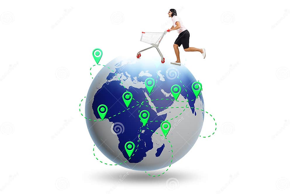 Concept of Global Shopping with Globe and Shopper Stock Photo - Image ...
