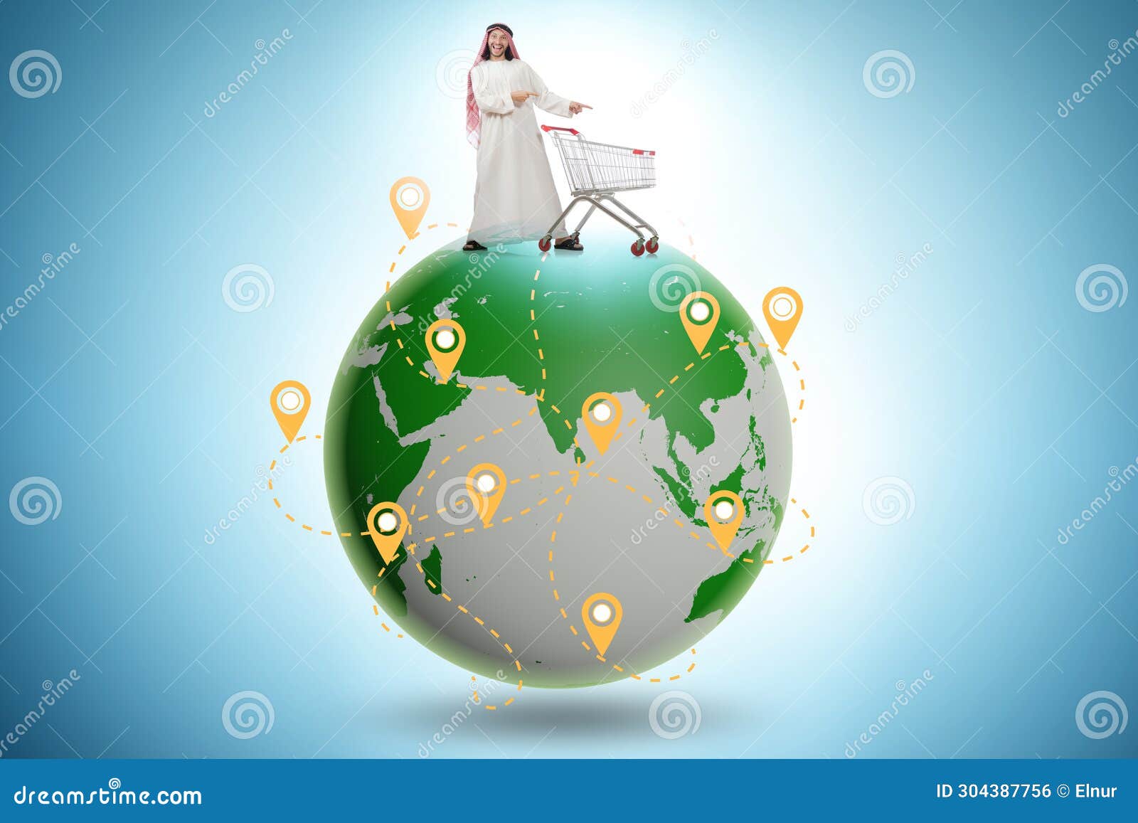 Concept of Global Shopping with Globe and Shopper Stock Photo - Image ...