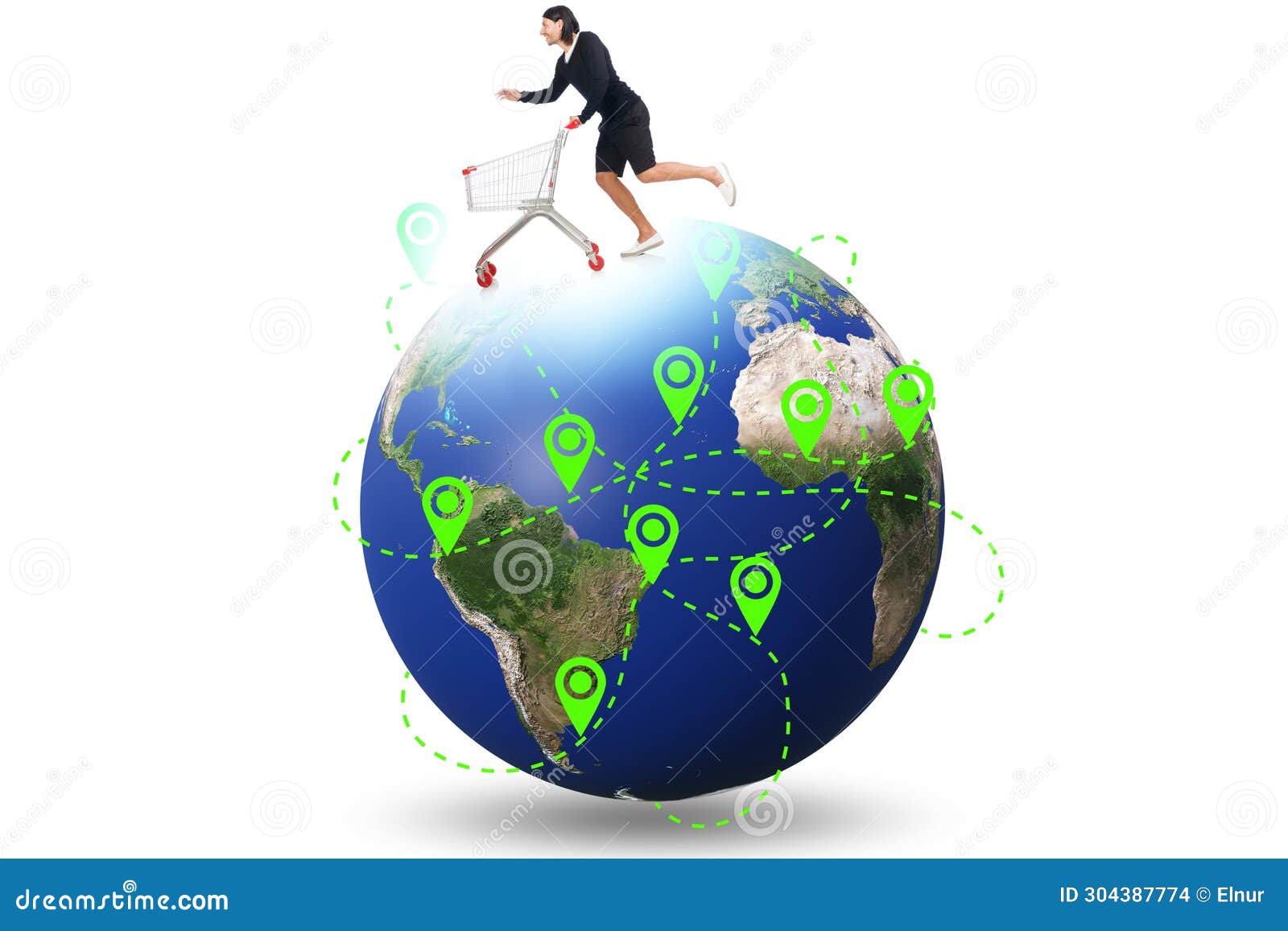 Concept of Global Shopping with Globe and Shopper Stock Photo - Image ...