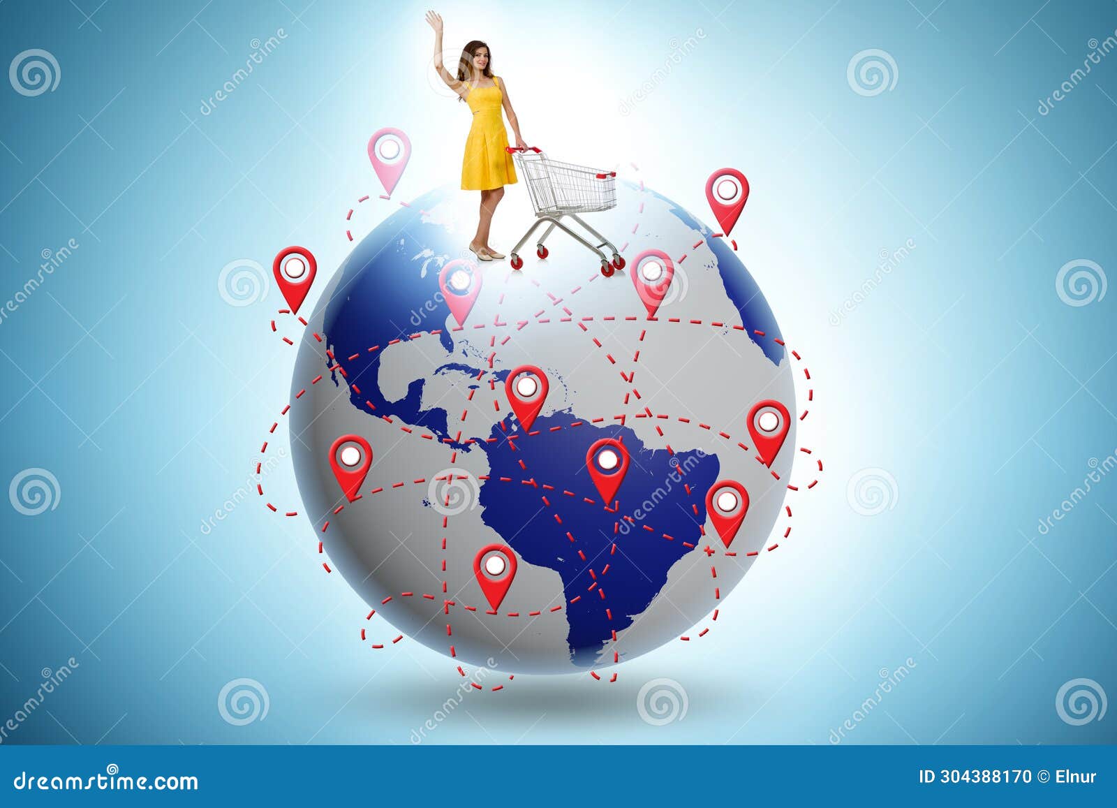 Concept of Global Shopping with Globe and Shopper Stock Photo - Image ...