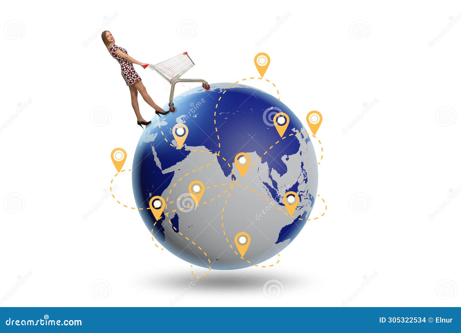 Concept of Global Shopping with Globe and Shopper Stock Photo - Image ...