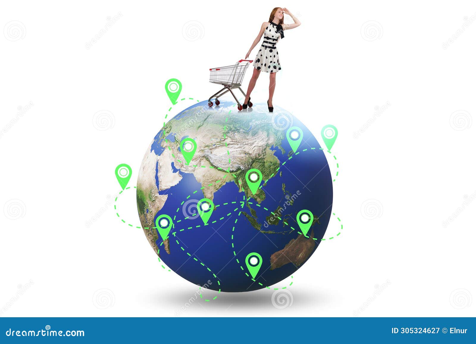 Concept of Global Shopping with Globe and Shopper Stock Image - Image ...