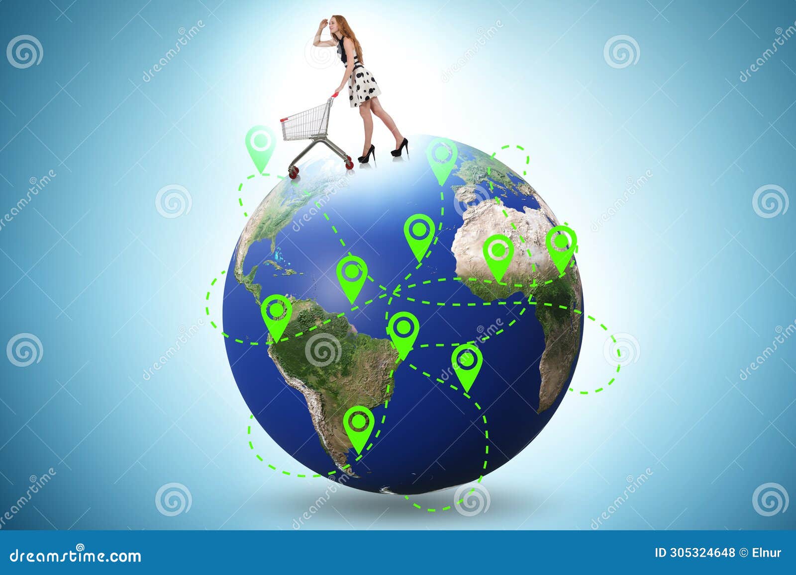 Concept of Global Shopping with Globe and Shopper Stock Photo - Image ...