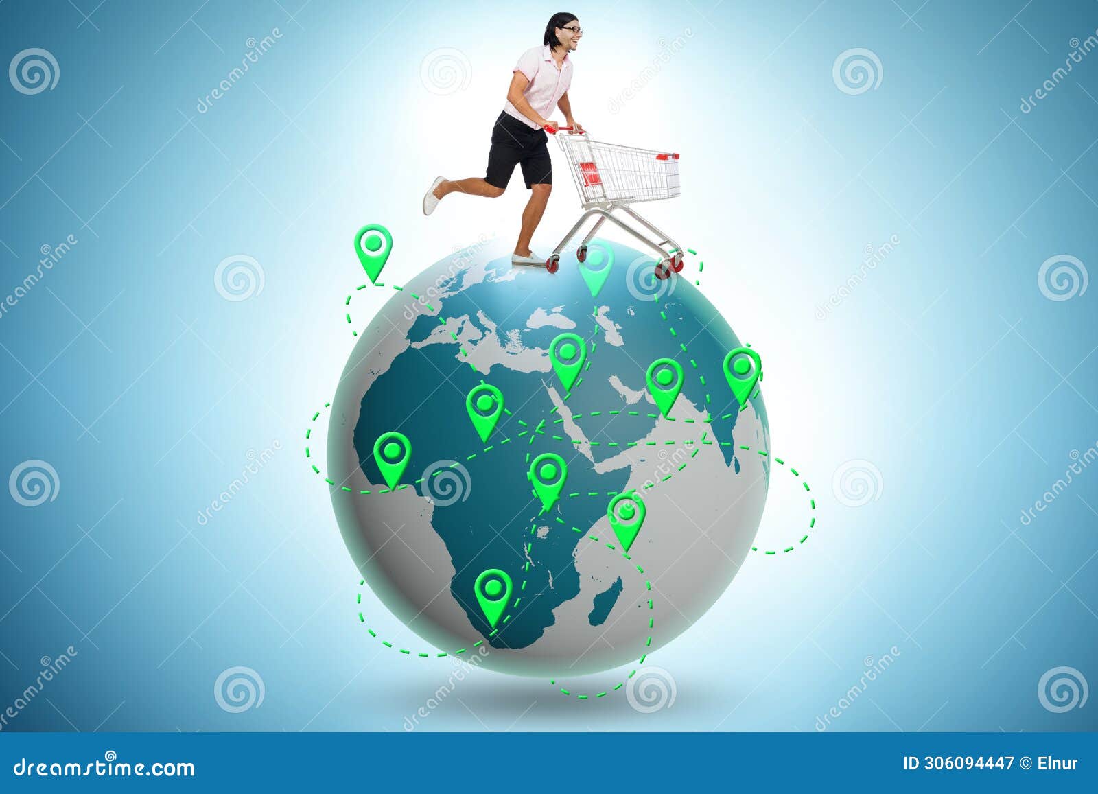 Concept of Global Shopping with Globe and Shopper Stock Image - Image ...