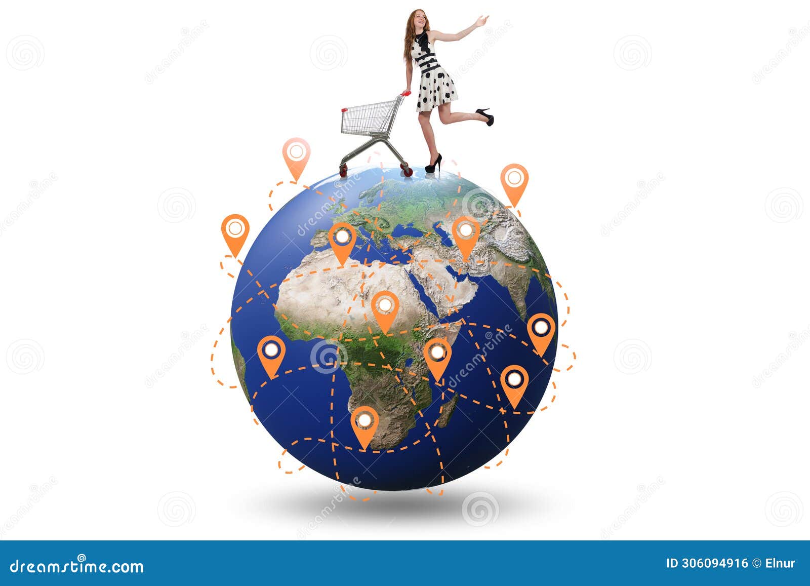 Concept of Global Shopping with Globe and Shopper Stock Photo - Image ...
